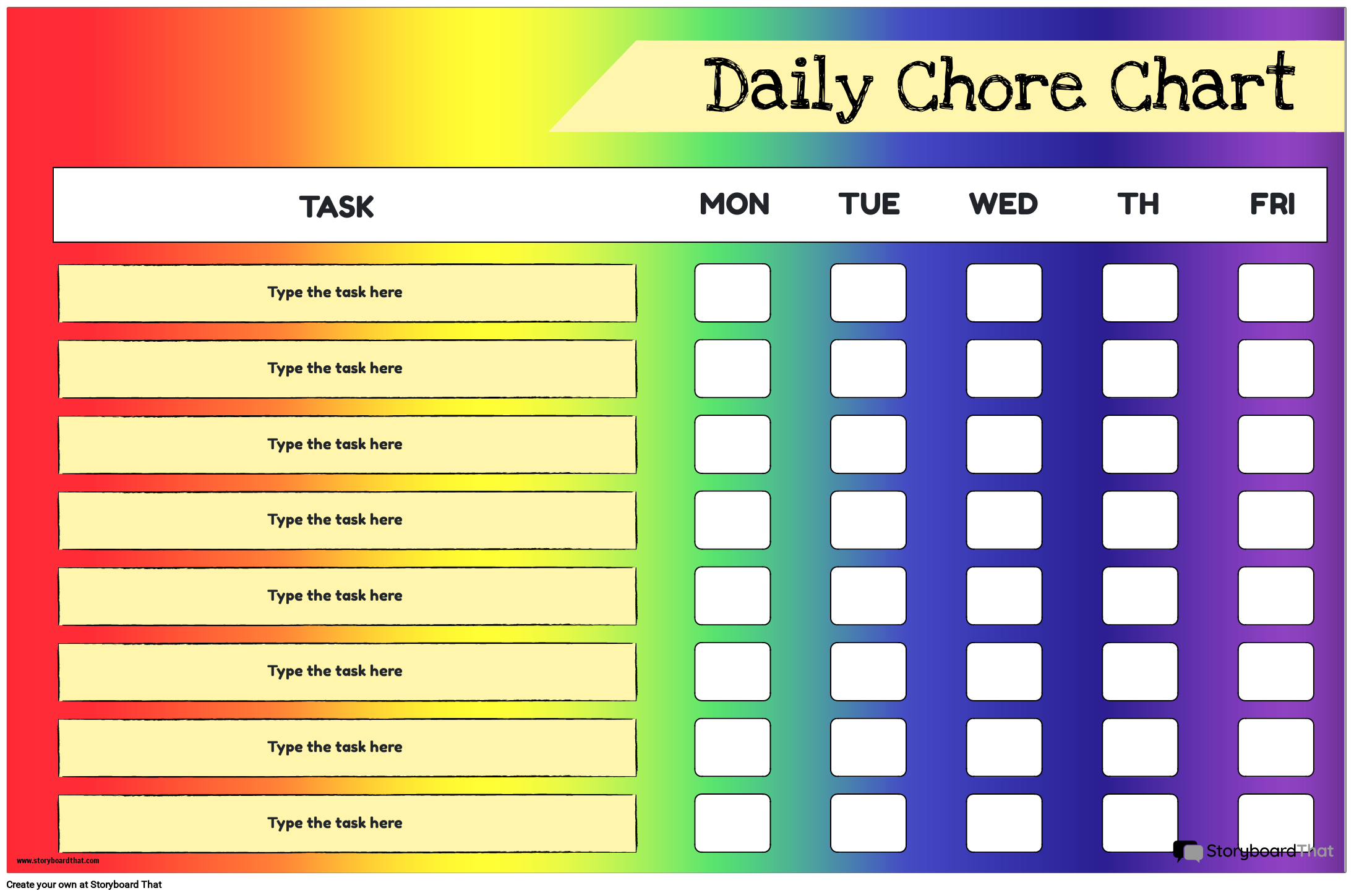Rainbow Daily Chore Chart Storyboard by templates
