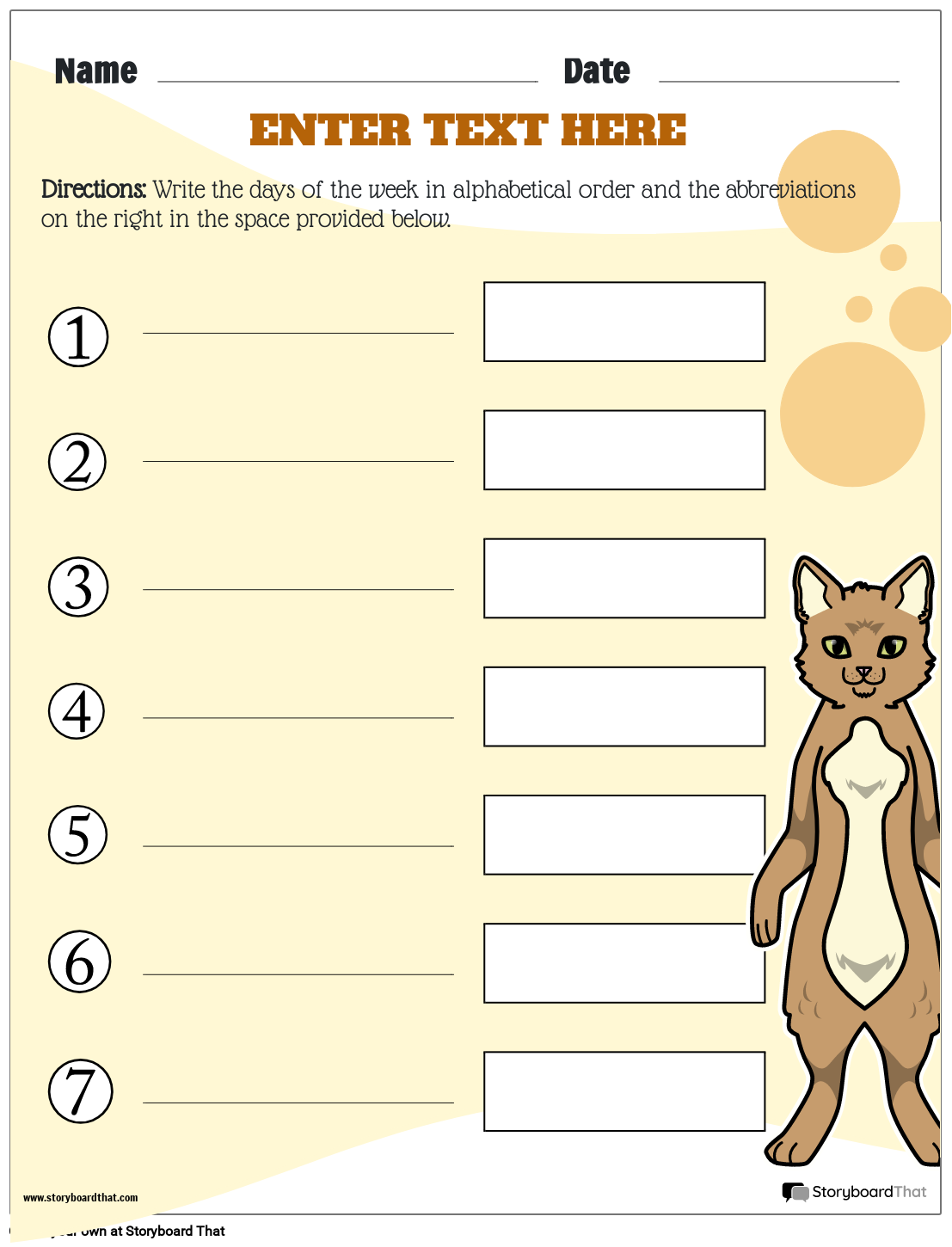 Days Of Week Alphabetical Abbreviations Storyboard