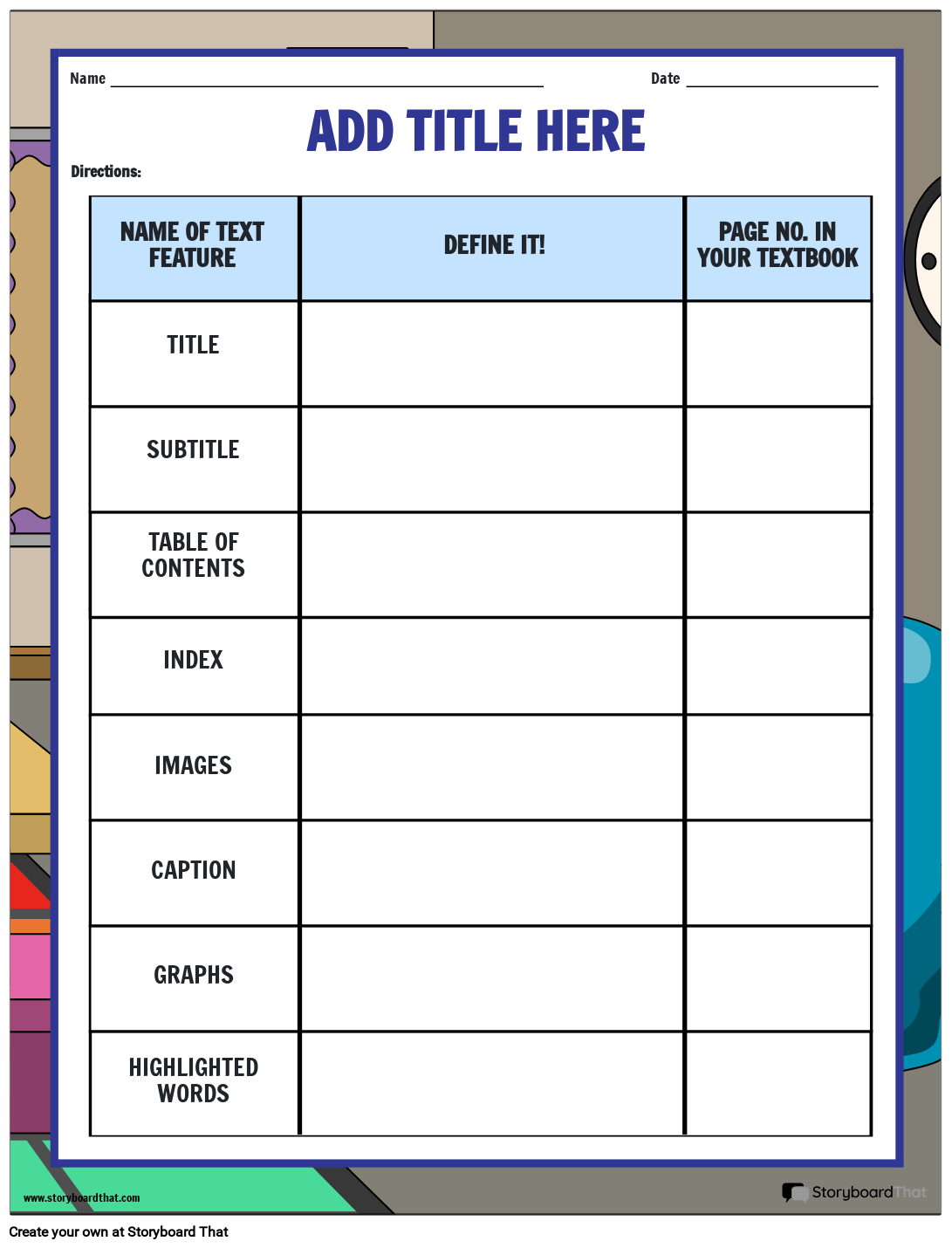 Defining And Exploring Text Features In A Book Worksheet Defining And Exploring Text Features In A Book Worksheet
