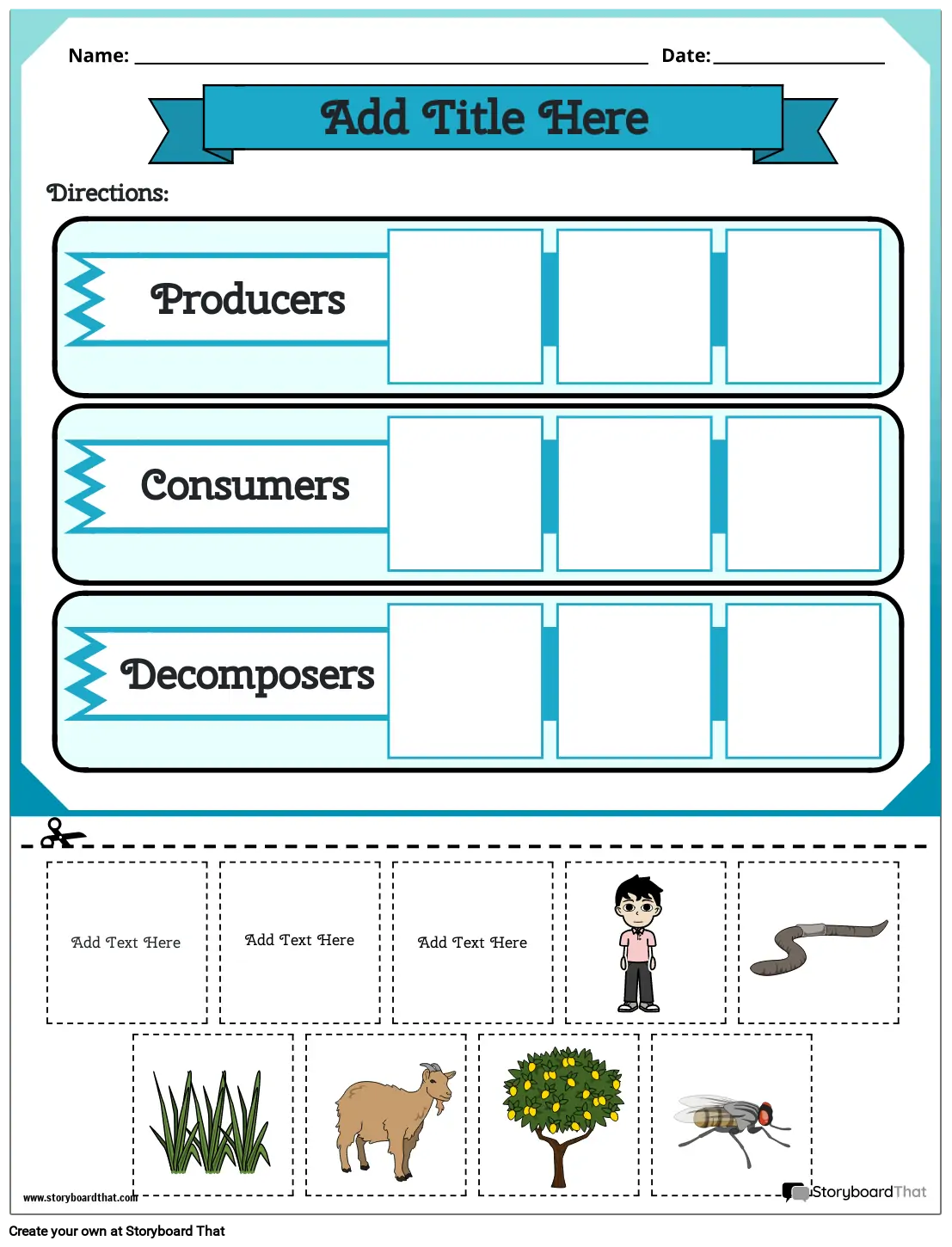 Defining Producers, Consumers, and Decomposers : Cut and Glue Worksheet