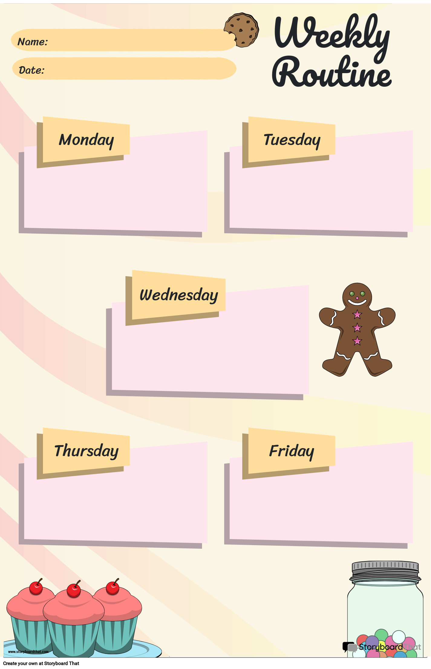 Dessert-Themed Weekly Routine Schedule Storyboard