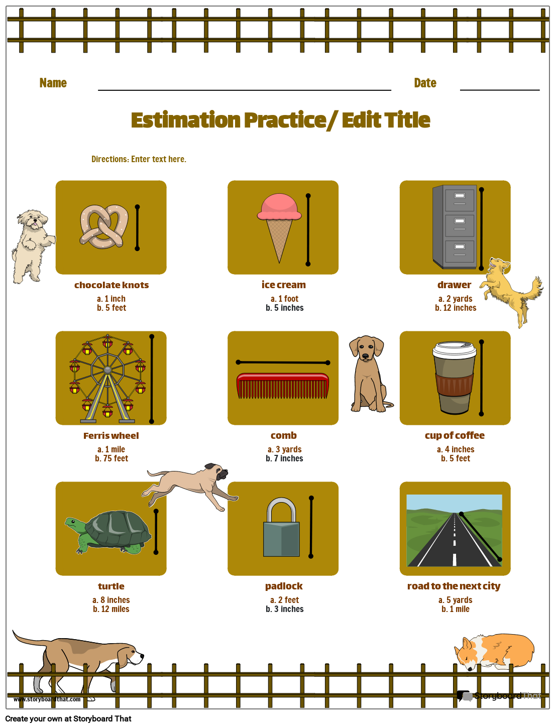 Dogs Themed US Measurement Worksheet Storyboard