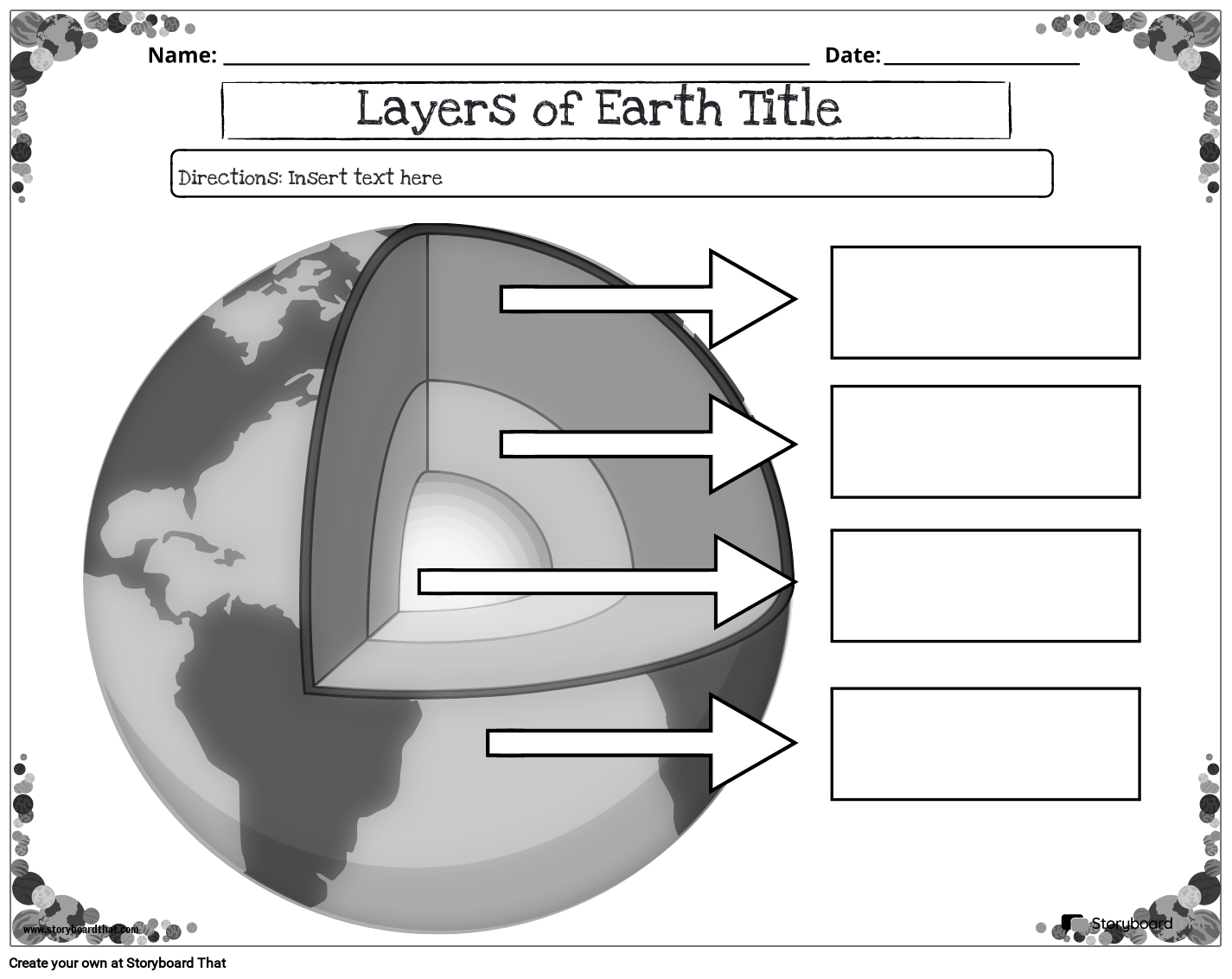 Earth Science Worksheet Featuring a Globe Storyboard