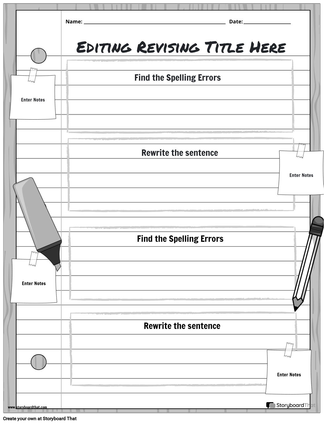 School Supplies Themed Editing and Revising Template
