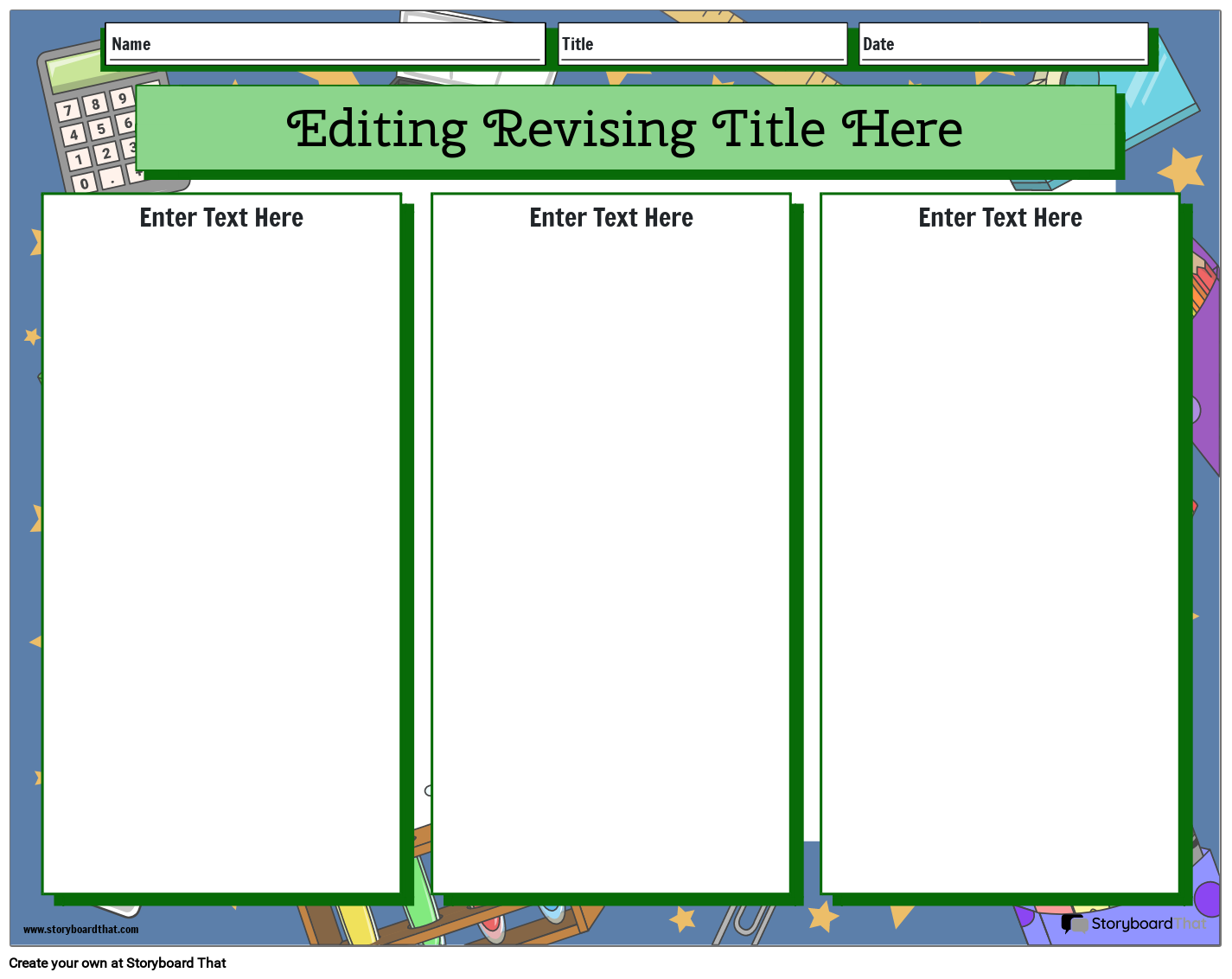 School Supplies Themed Editing and Revising Template