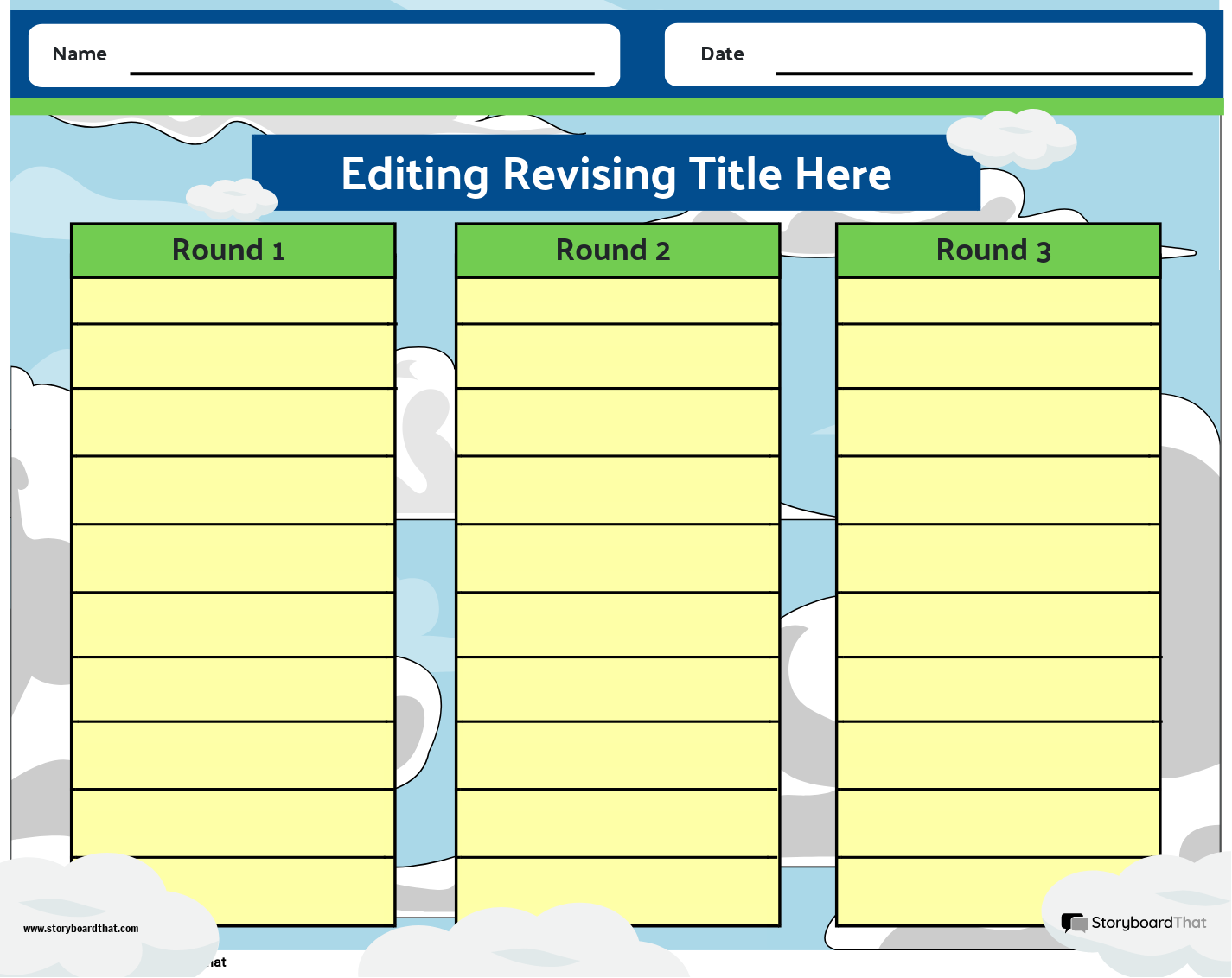 Editing and Revising Template with a Cloudy Sky Theme