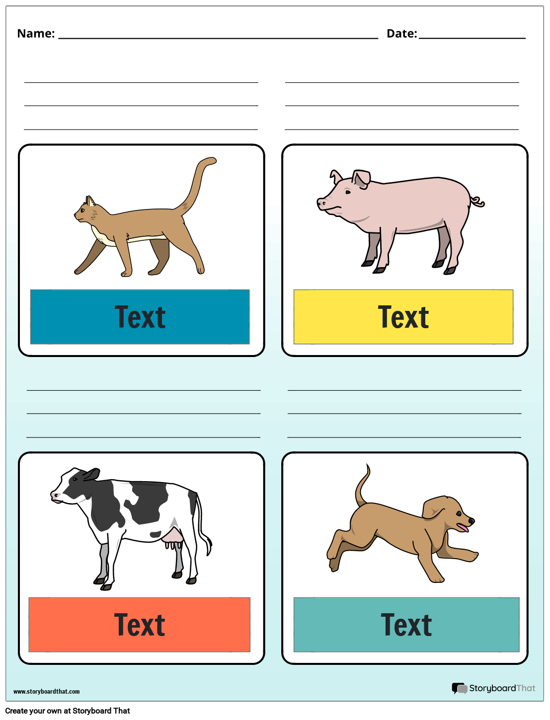 Printable Early Reading Worksheet with Farm Animals