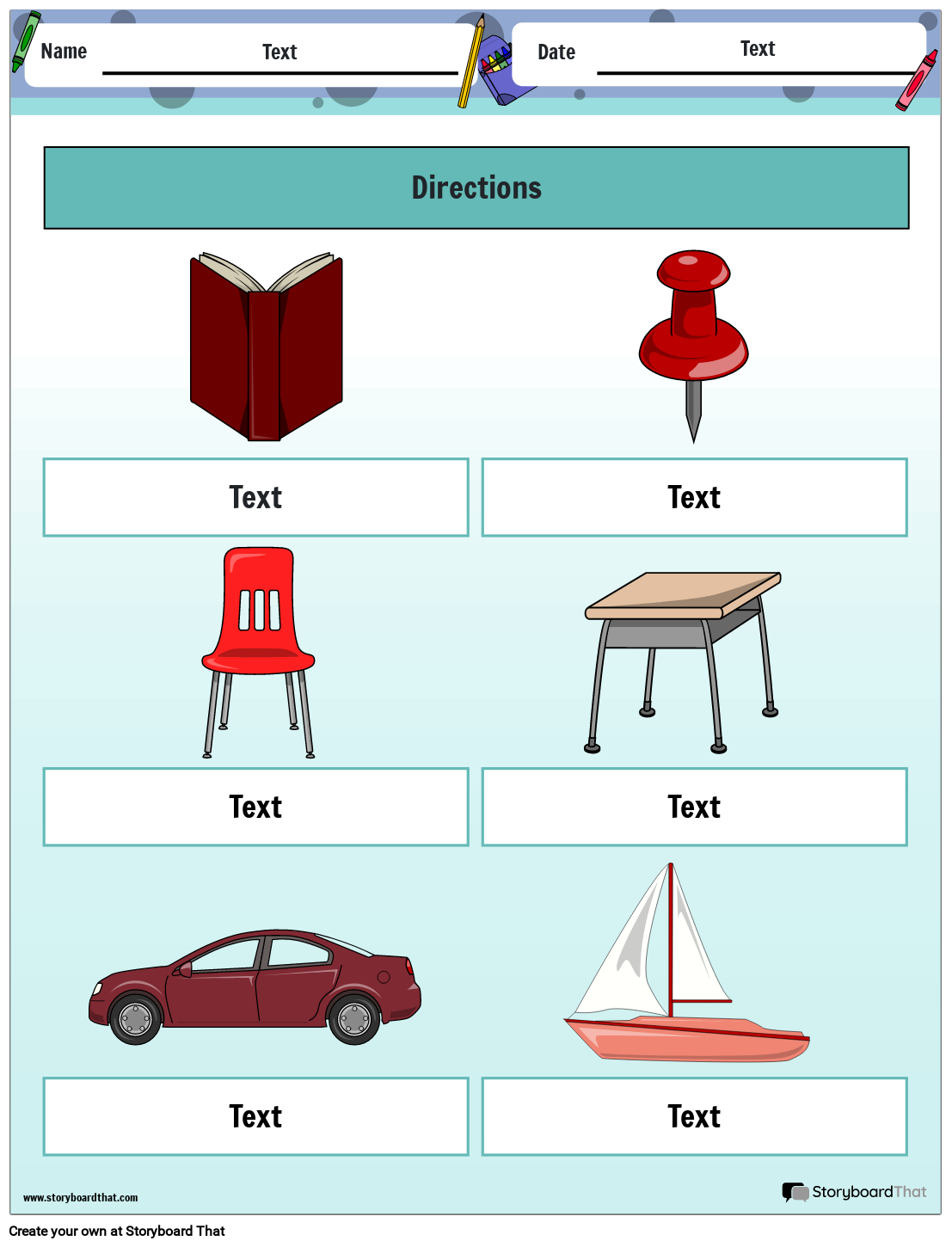 Colorful Early Reading and Writing Worksheet with Objects
