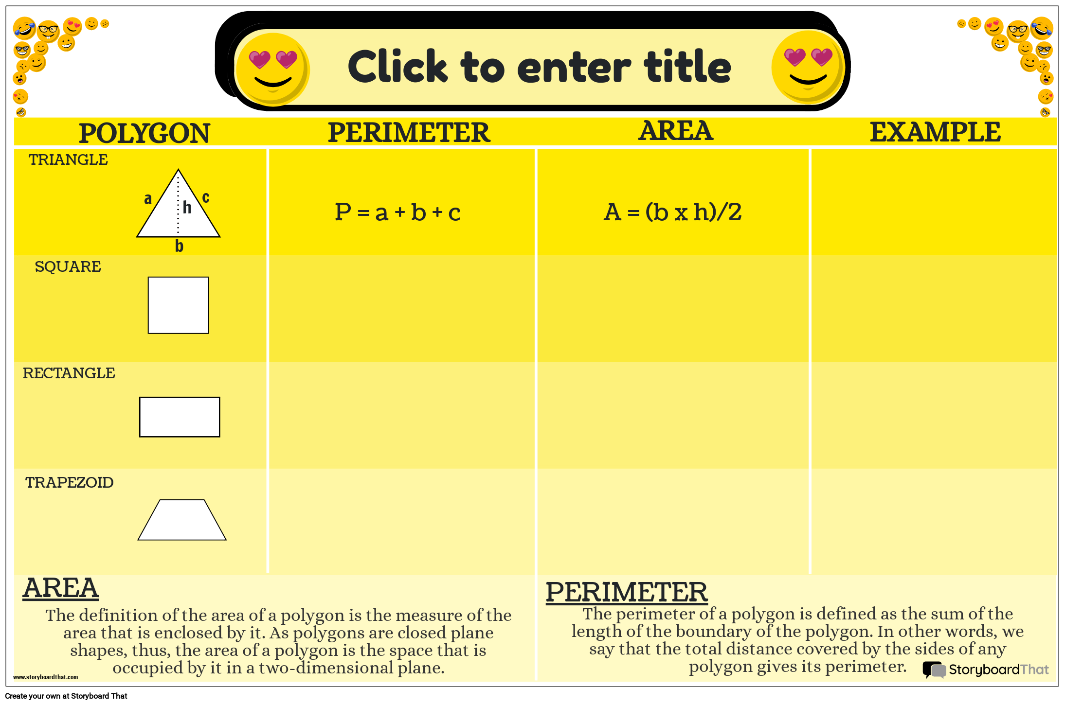 Area and Perimeter Poster Featuring Emojis Storyboard