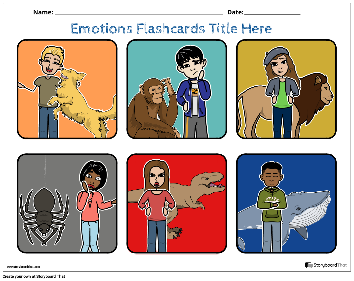 Various Animals Themed Emotions Flashcards Template