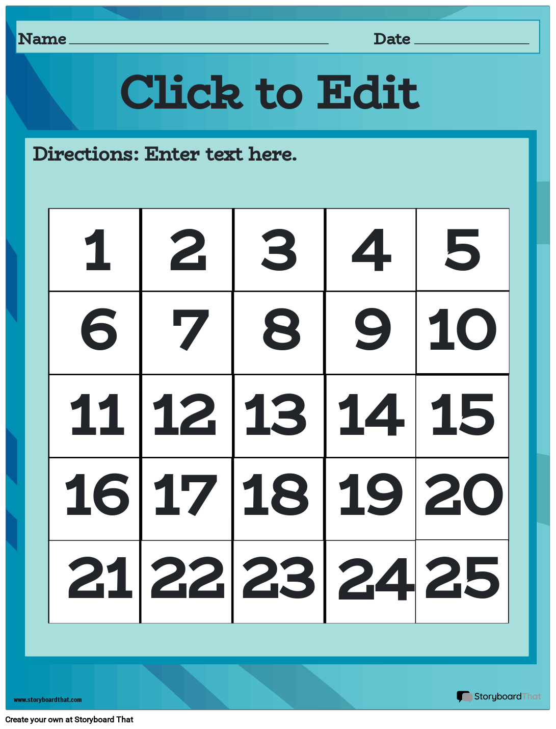 Example Of A Number Chart Storyboard Par Templates