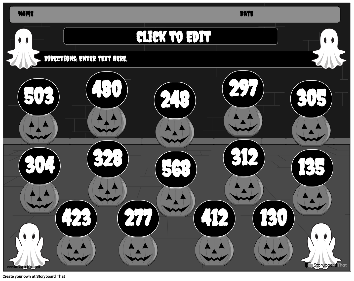 Example of a Pumpkin Worksheet BW Storyboard per templates