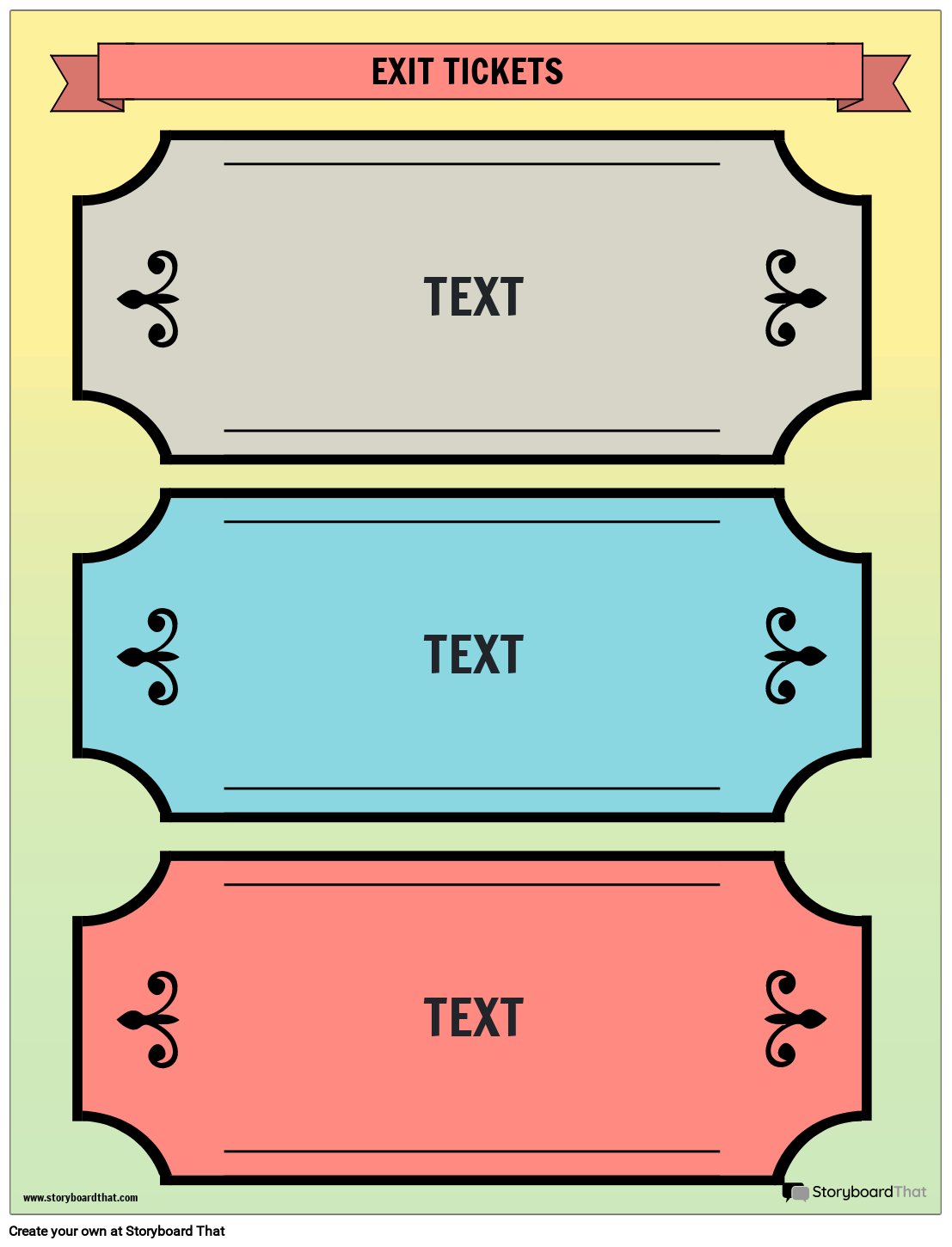 Three Colors Exit Ticket Template Storyboard by templates