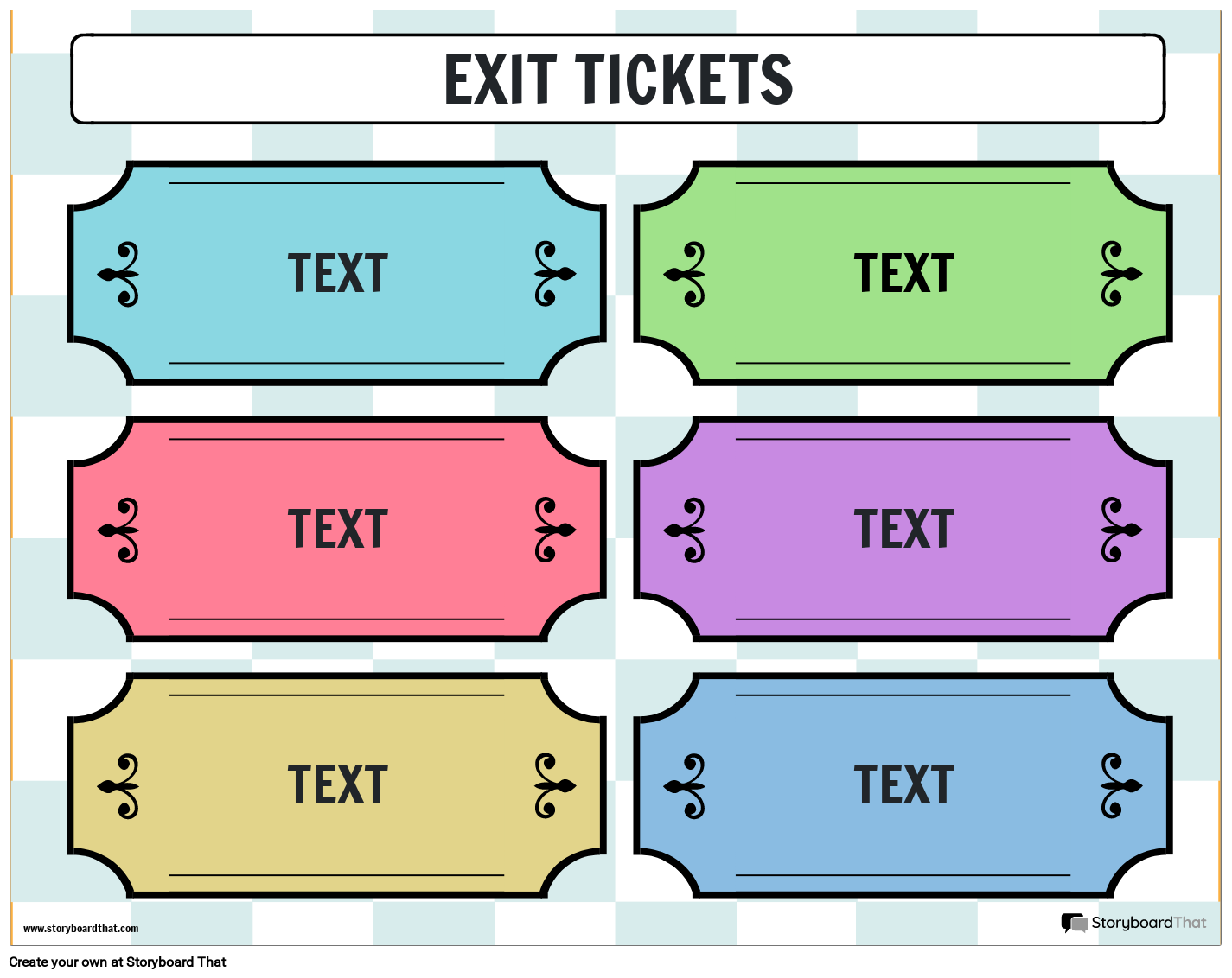 Six Colored Tickets Exit Ticket Template Storyboard