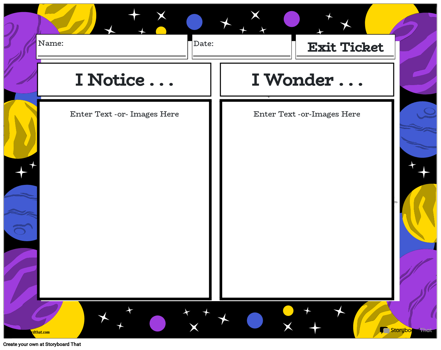 exit ticket planets Storyboard por templates