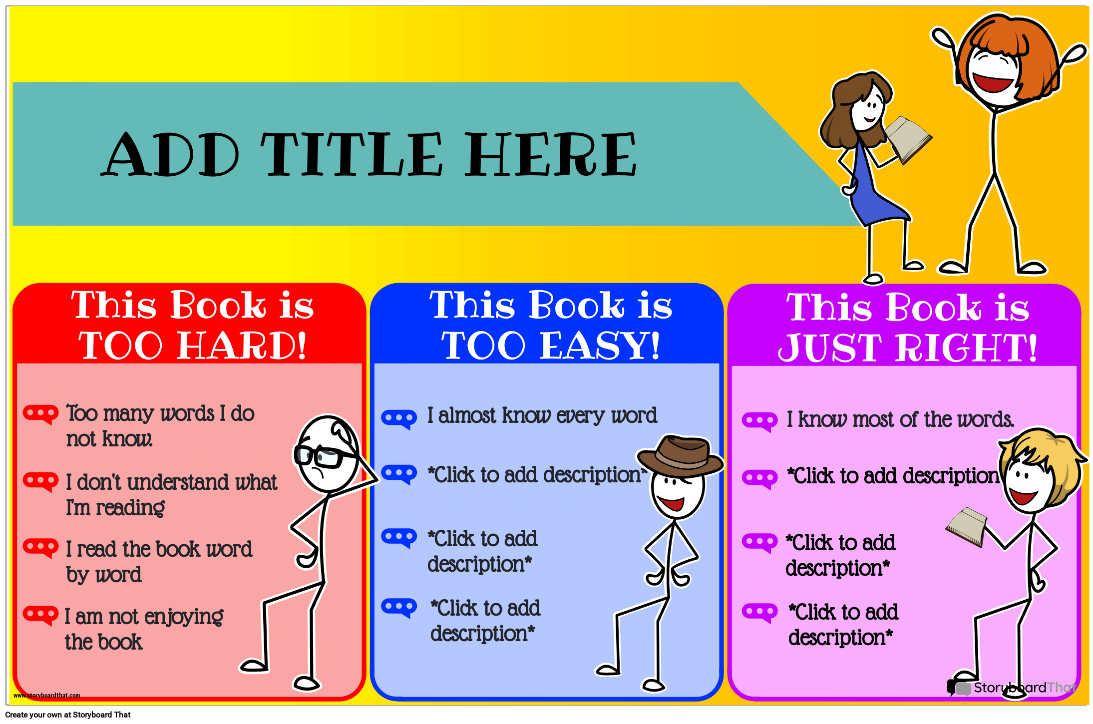 Finding Your Just Right Books Poster Storyboard
