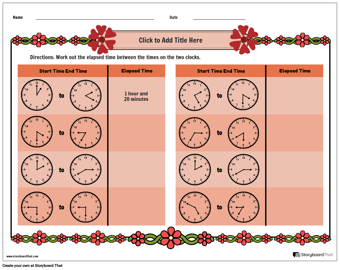 FLOWER THEMED - ELAPSED TIME WORKSHEETS Storyboard