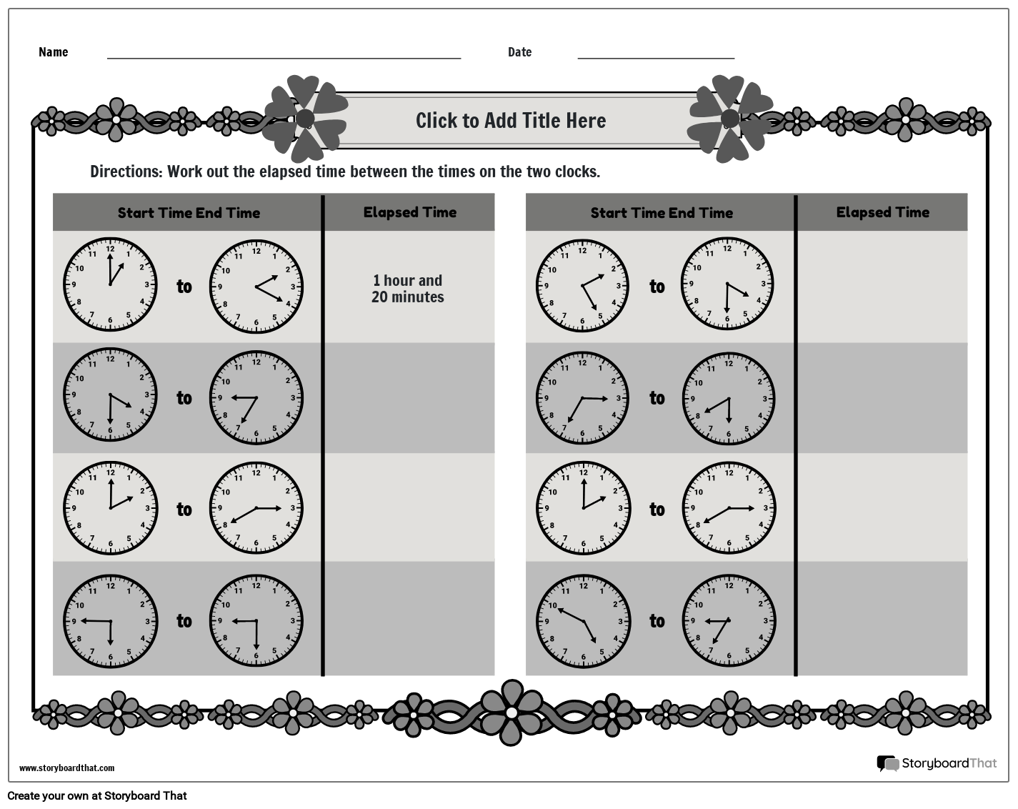 Elapsed Time Worksheet Analog Clocks Storyboard