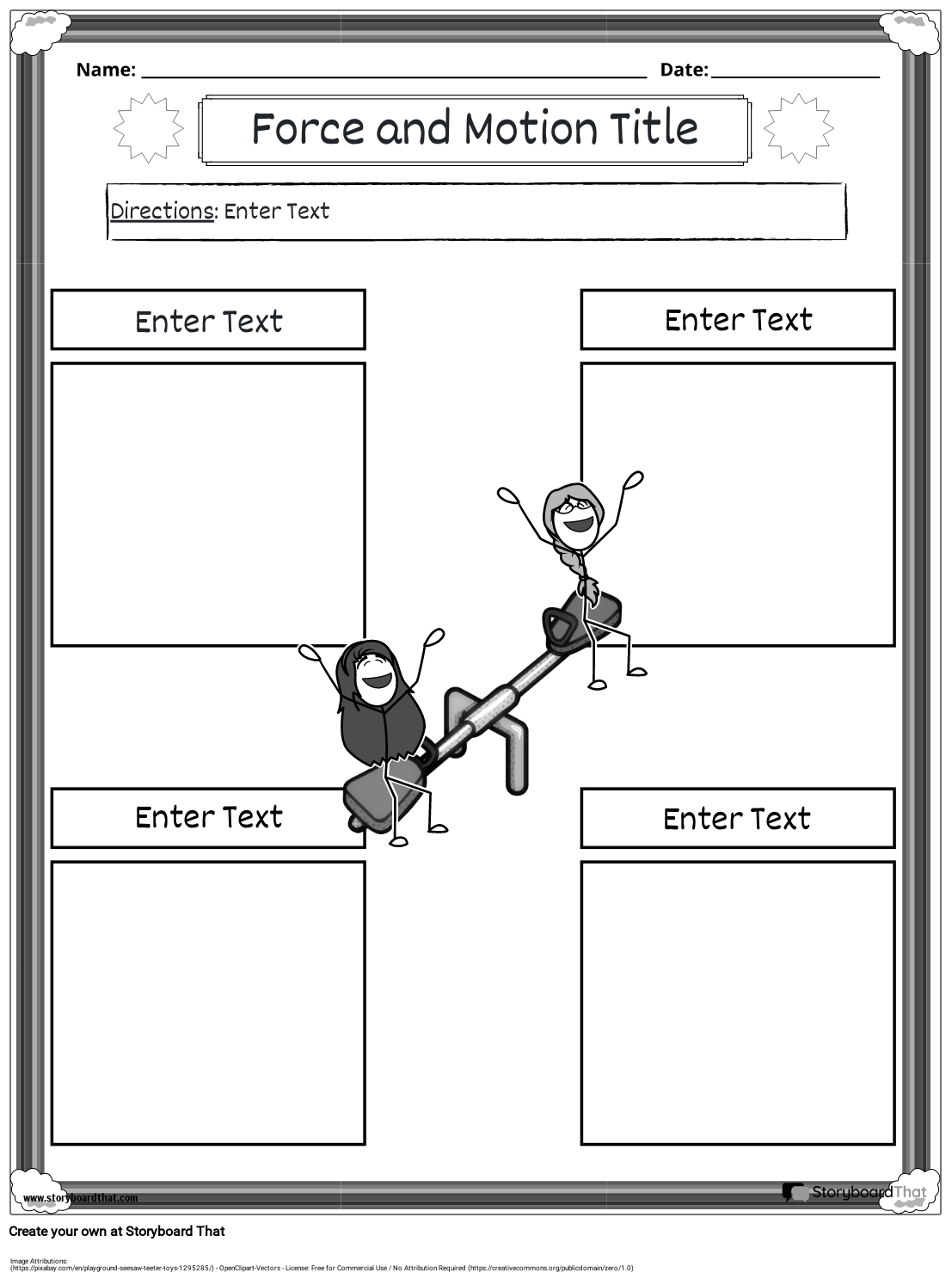 Force and Motion Worksheet Featuring Seesaw Storyboard