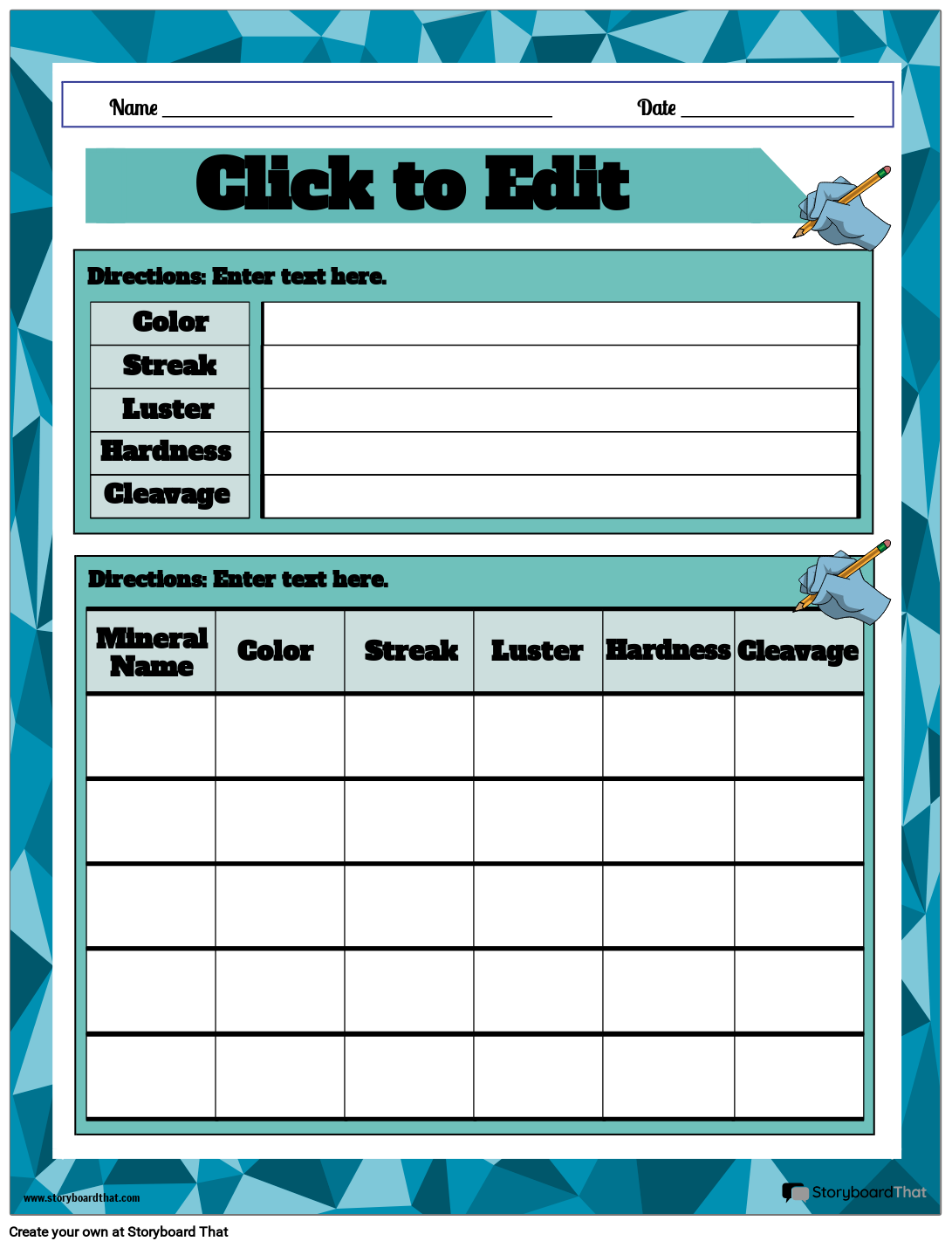 Free printable Minerals and Properties Worksheet with Glass Frame