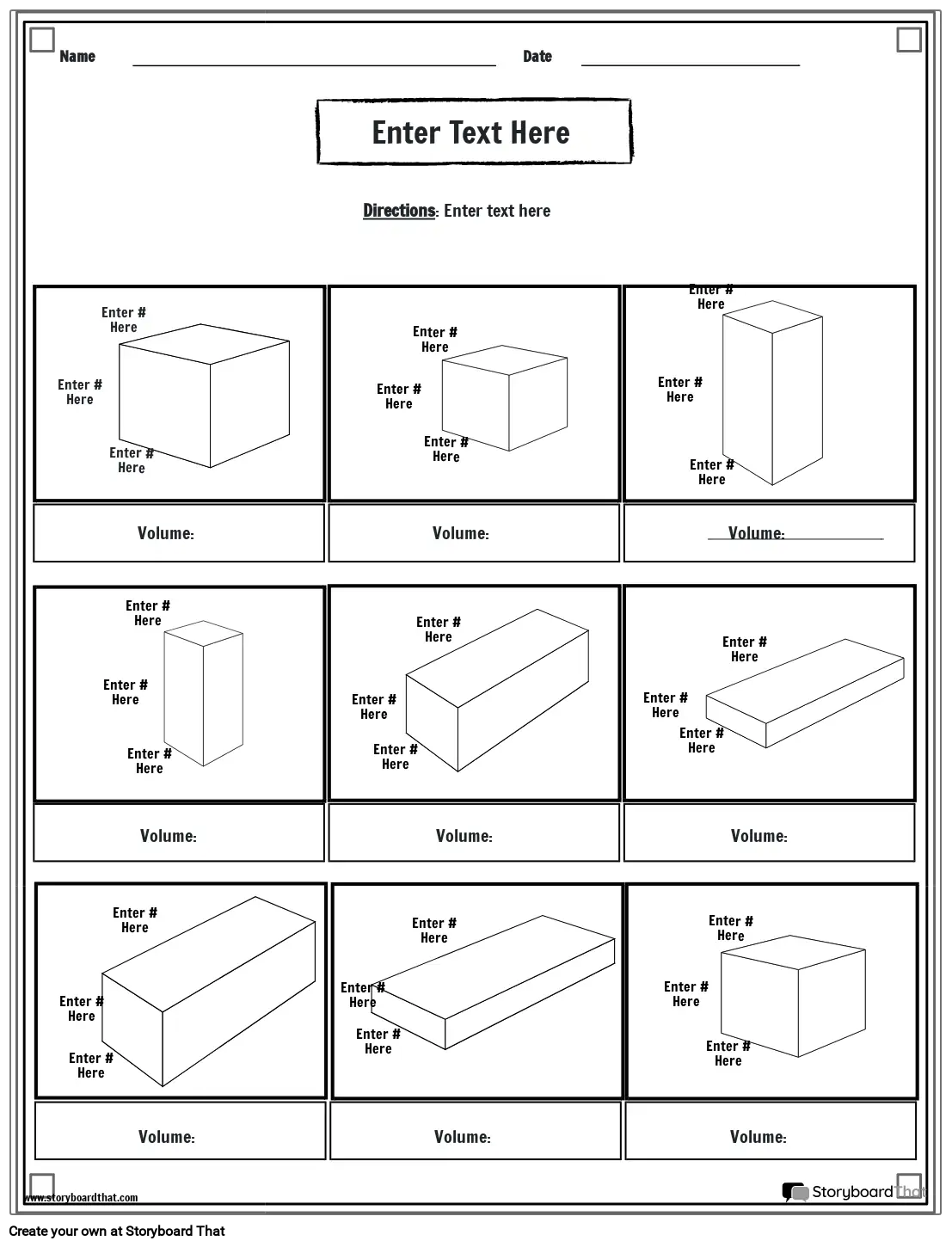 Free printable volume worksheet with squares B&W