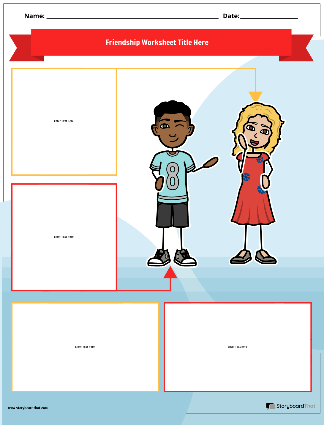 Red & Blue Themed Friendship Worksheet Design