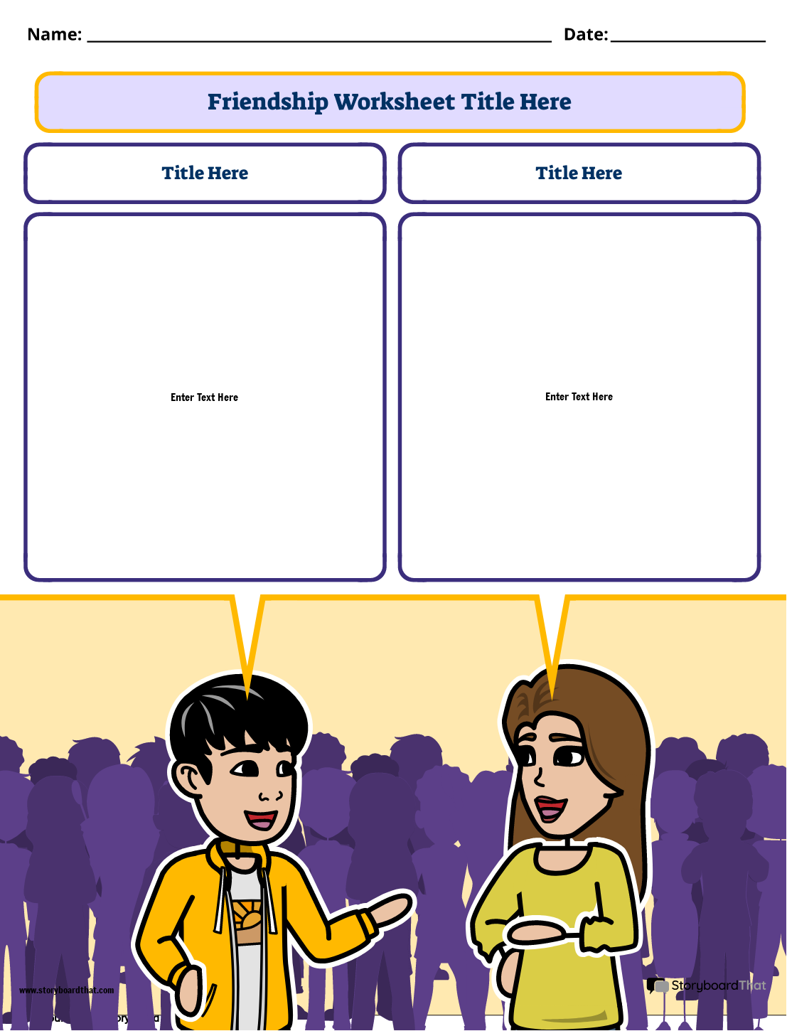 Friendship Worksheet with Yellow & Purple Theme