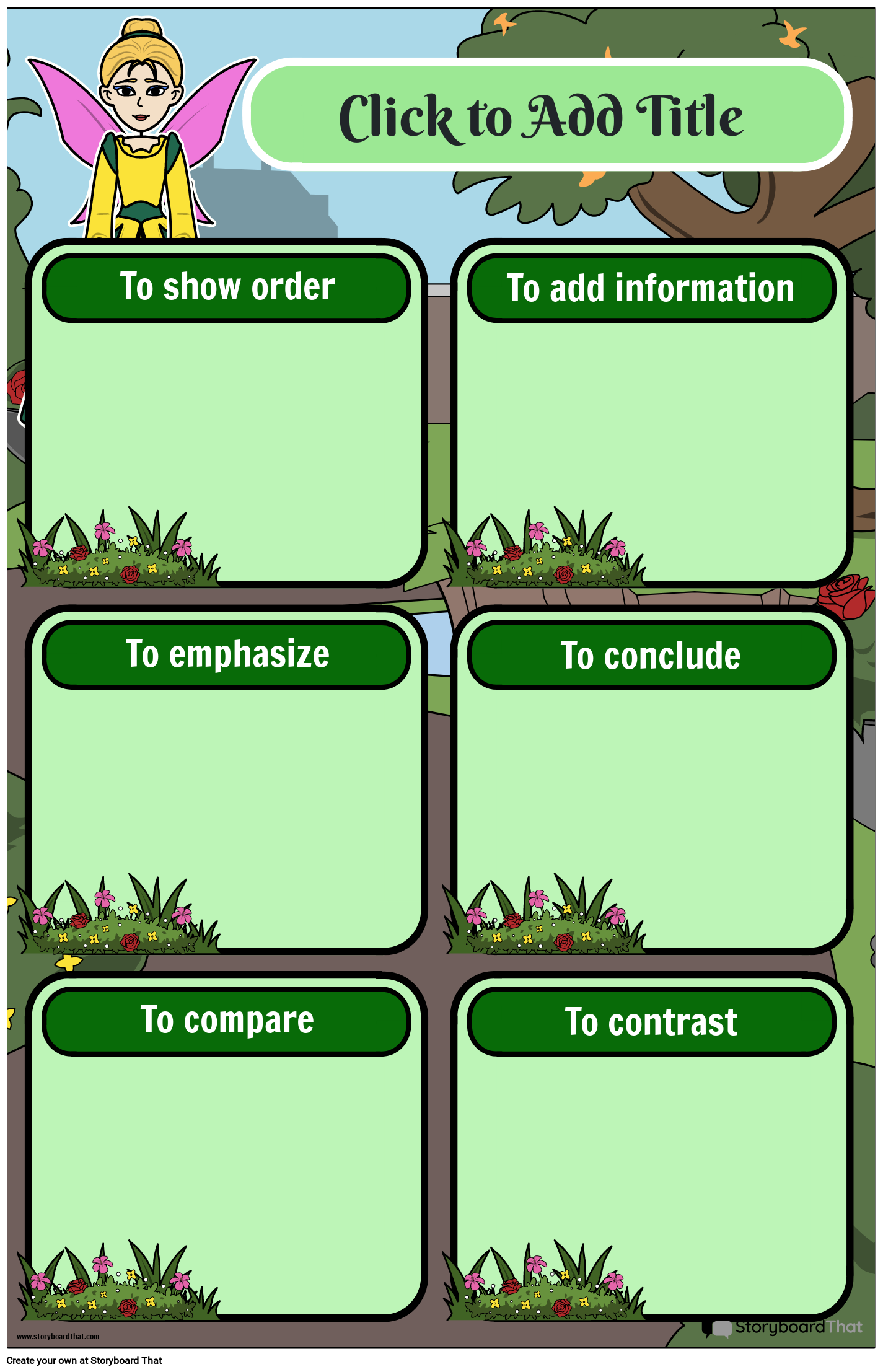 Garden Themed Transition Words Template Storyboard