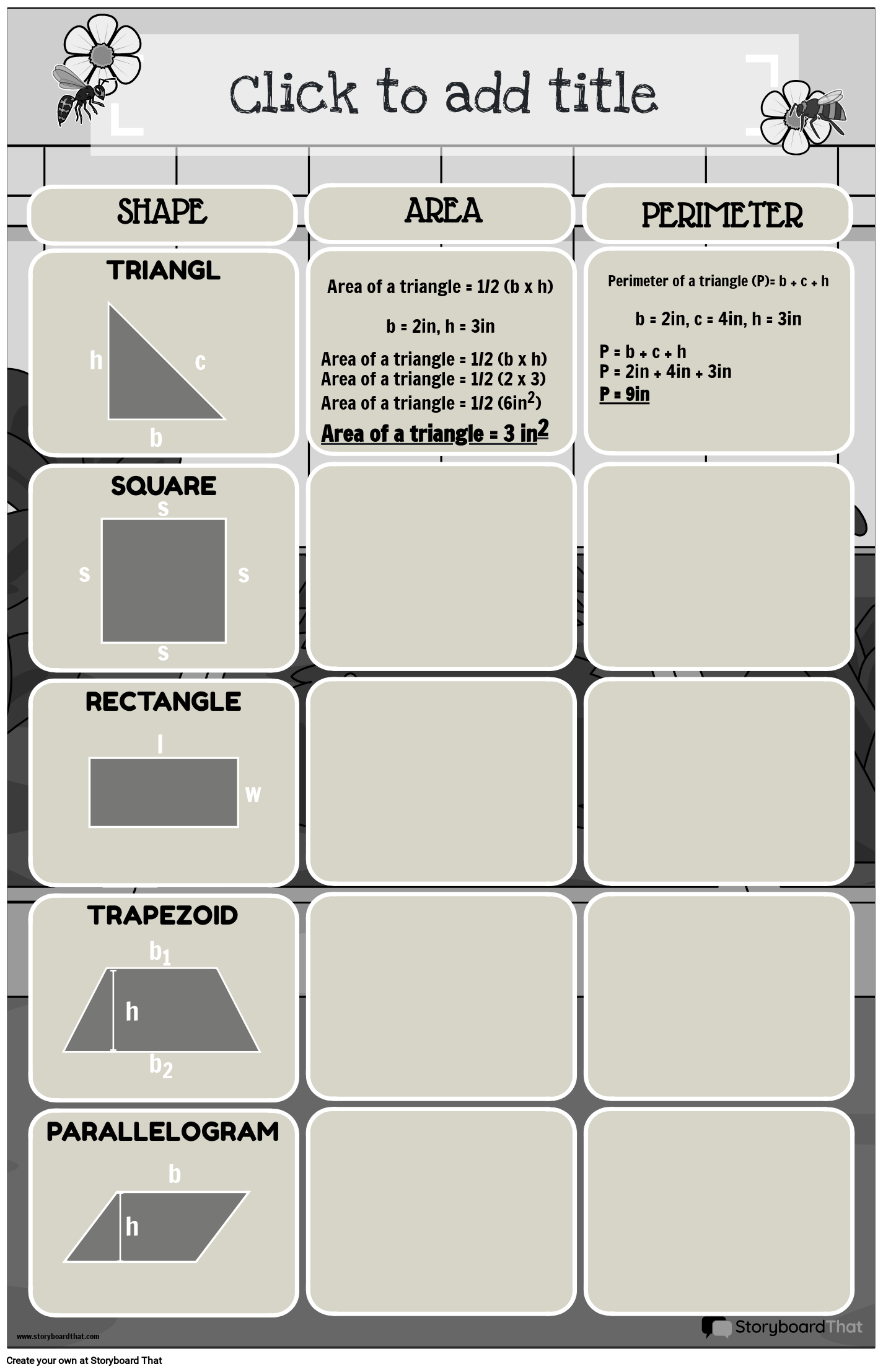 Garden-themed Area and Perimeter Poster Storyboard