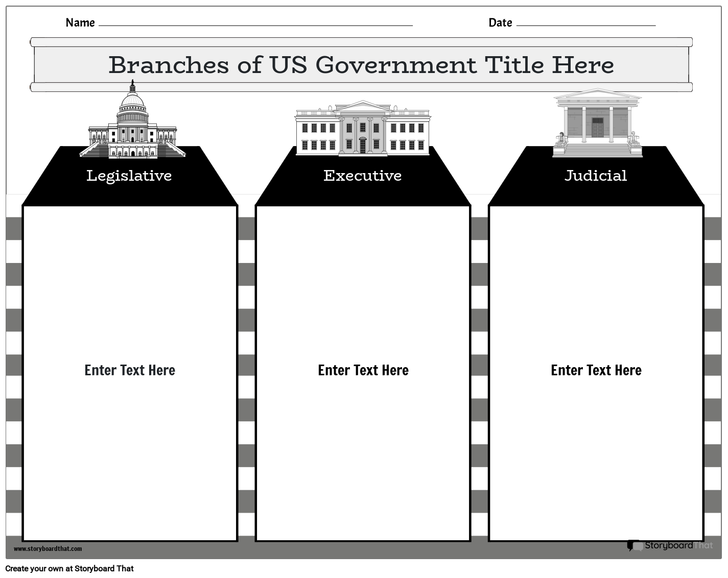 Branches of Government Worksheet with U.S. Landmarks