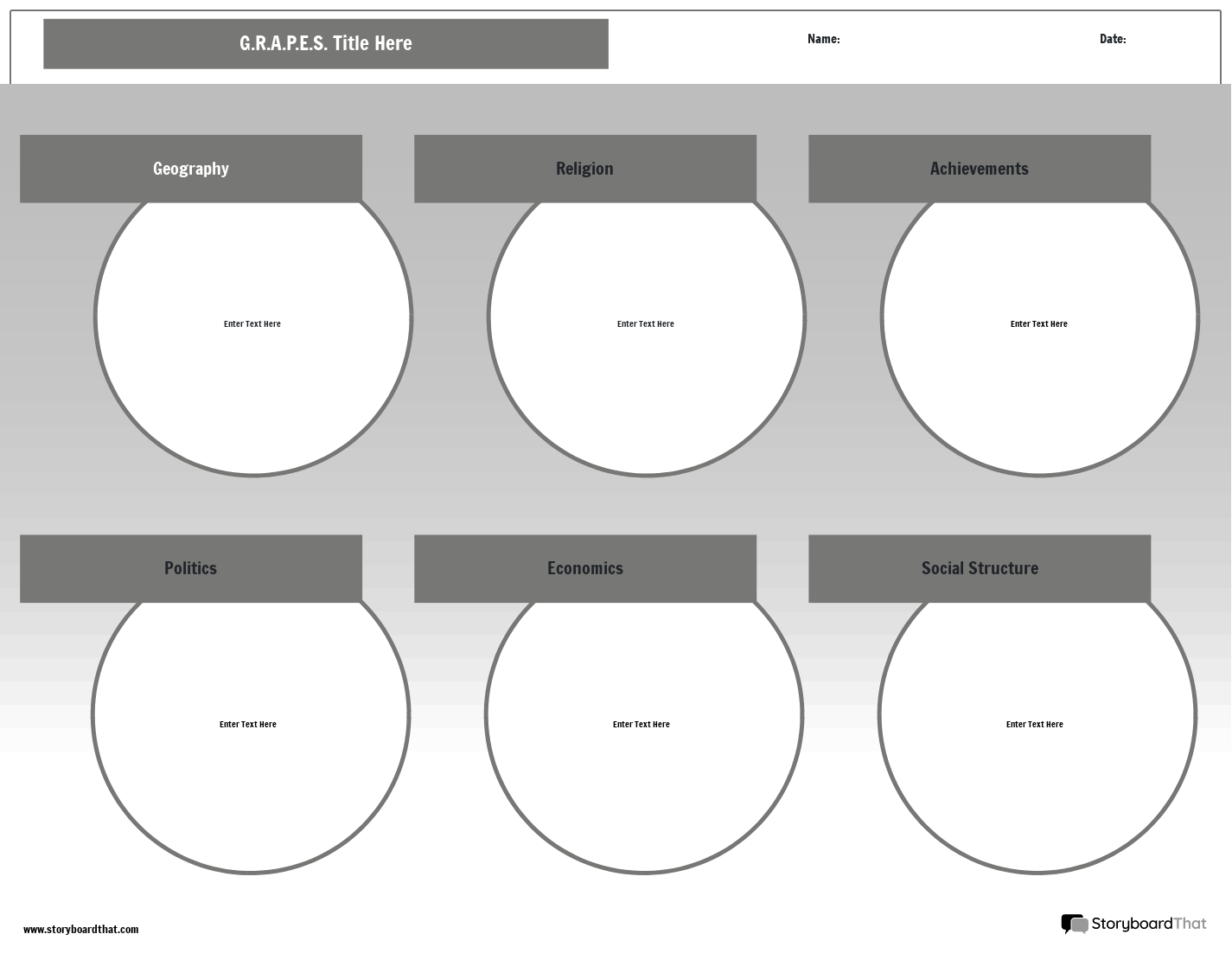 6 Circles Grayscale GRAPES Worksheet Design Storyboard