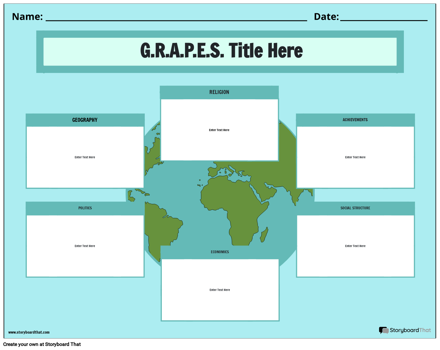 Colorful Earth-Themed GRAPES Worksheet Guide Storyboard