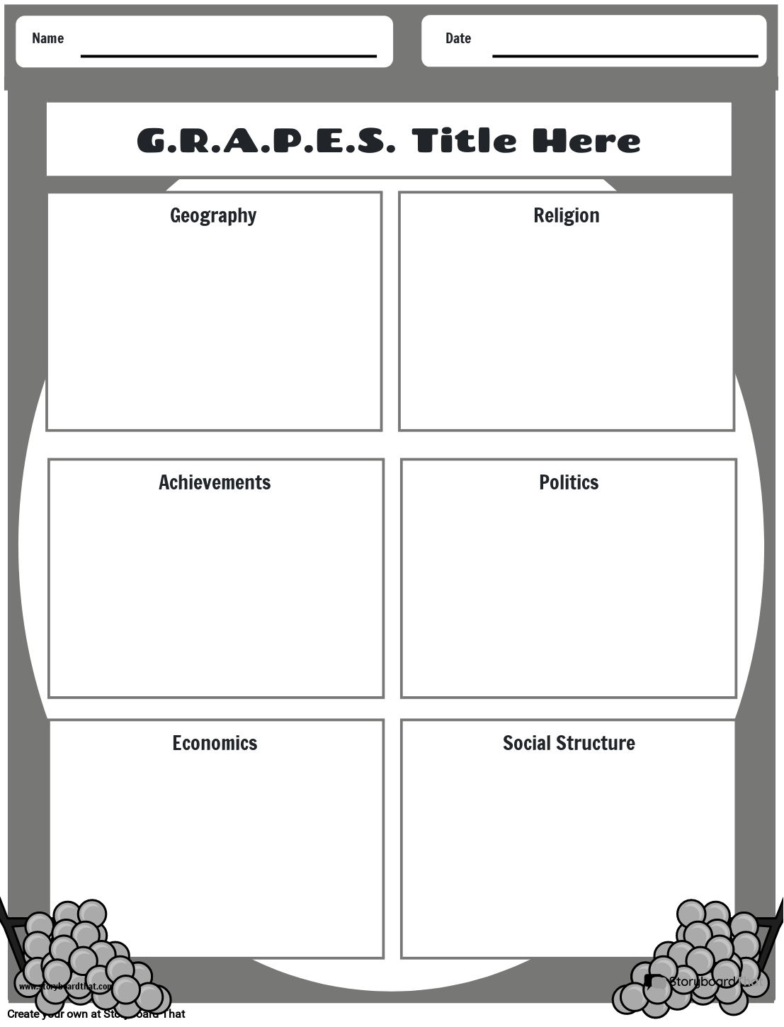 GRAPES Worksheet Featuring Actual Grapes Storyboard