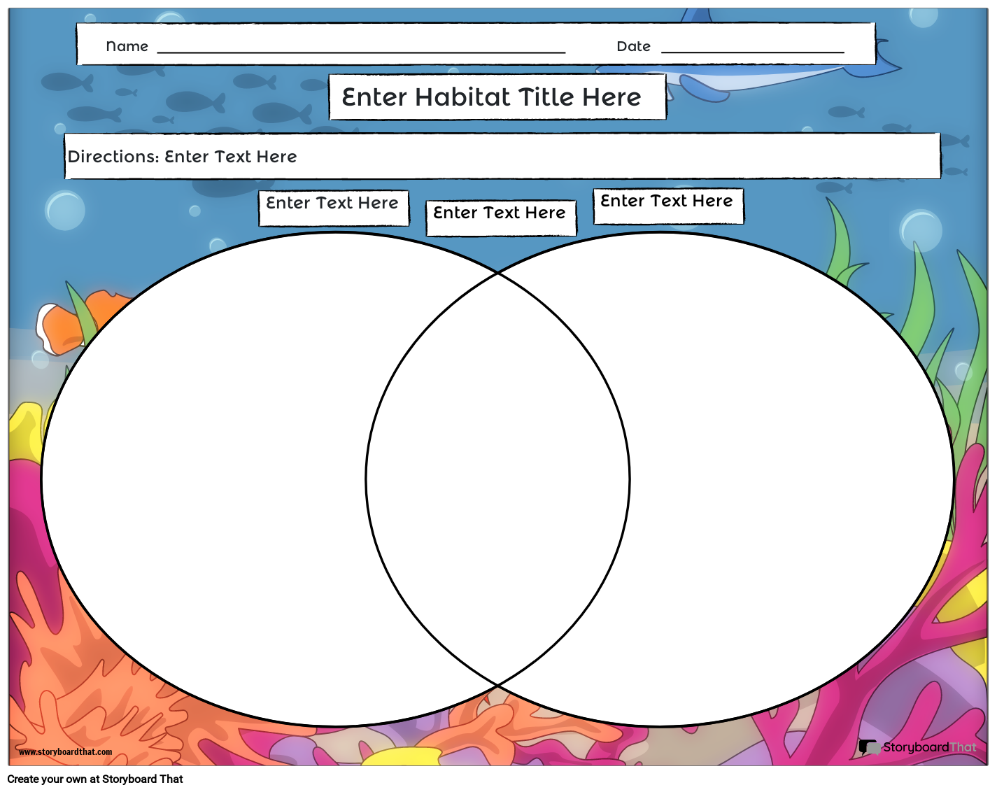 Sea-Themed Habitats Worksheet with Venn Diagram