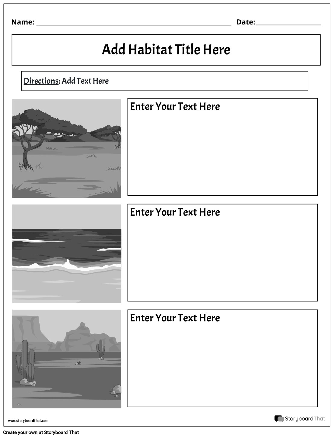 Various Locations-Based Habitats Worksheet Design