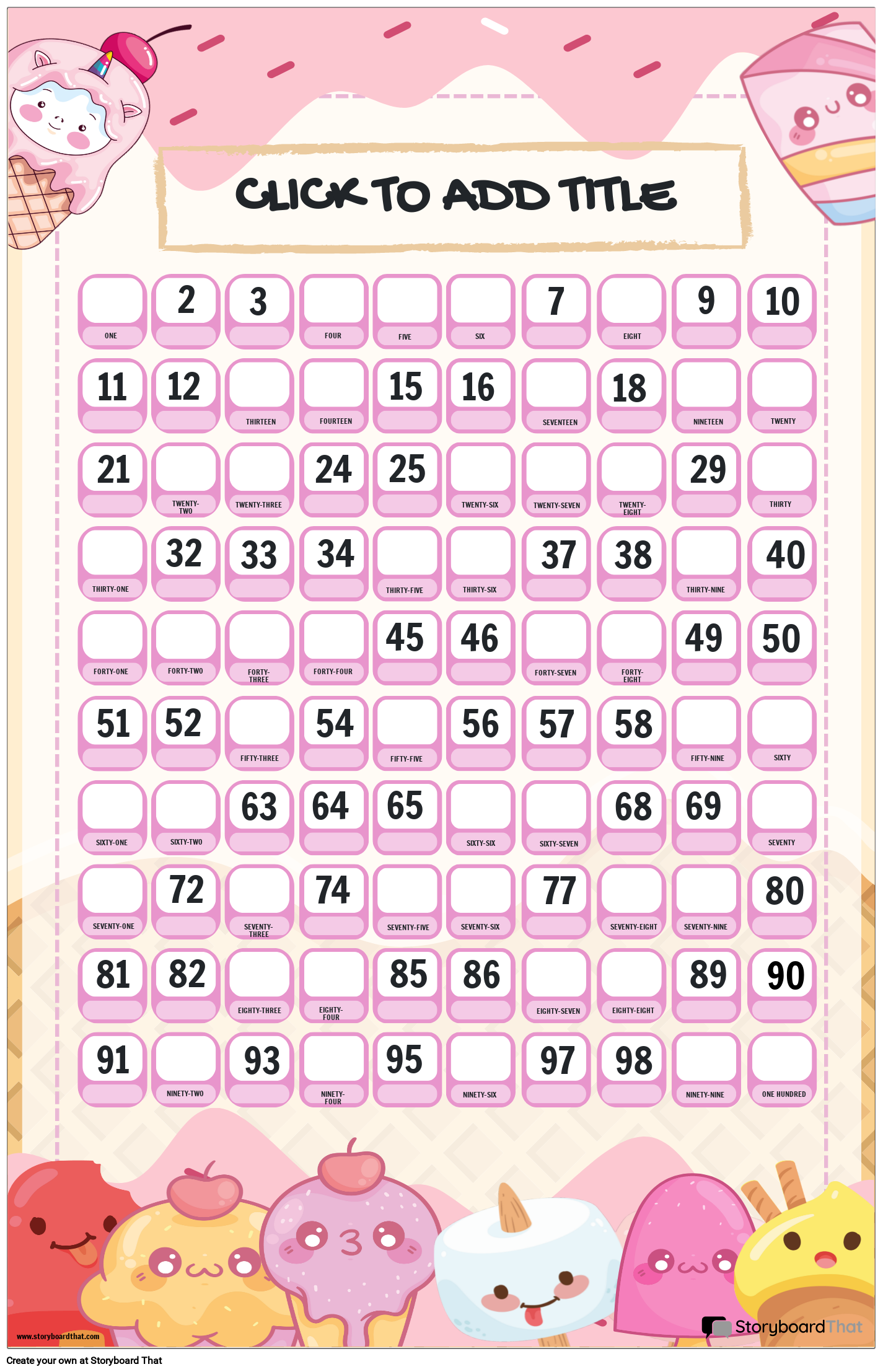 ICE CREAM THEMED - NUMBER POSTER 1 - 100 Storyboard