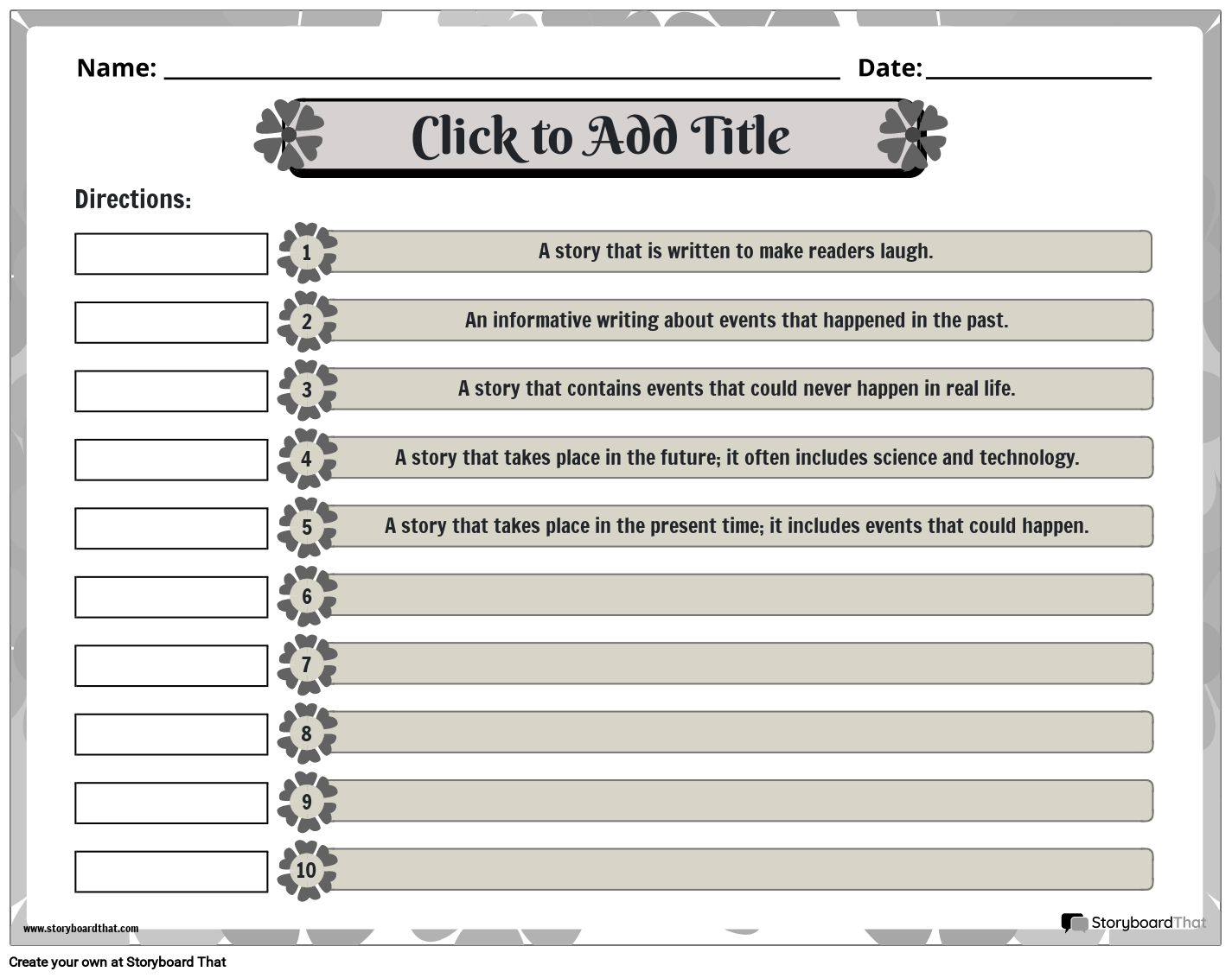 Identifying Genre Worksheet Storyboard by templates