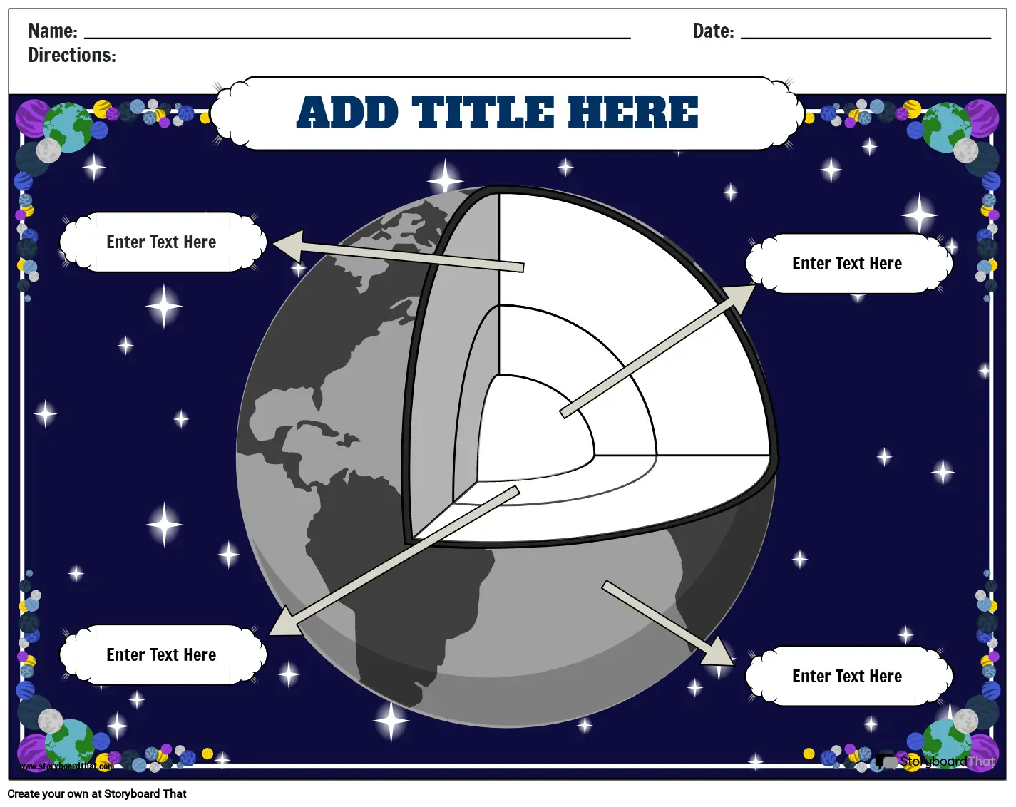 Label and color the Layers of the Earth Storyboard