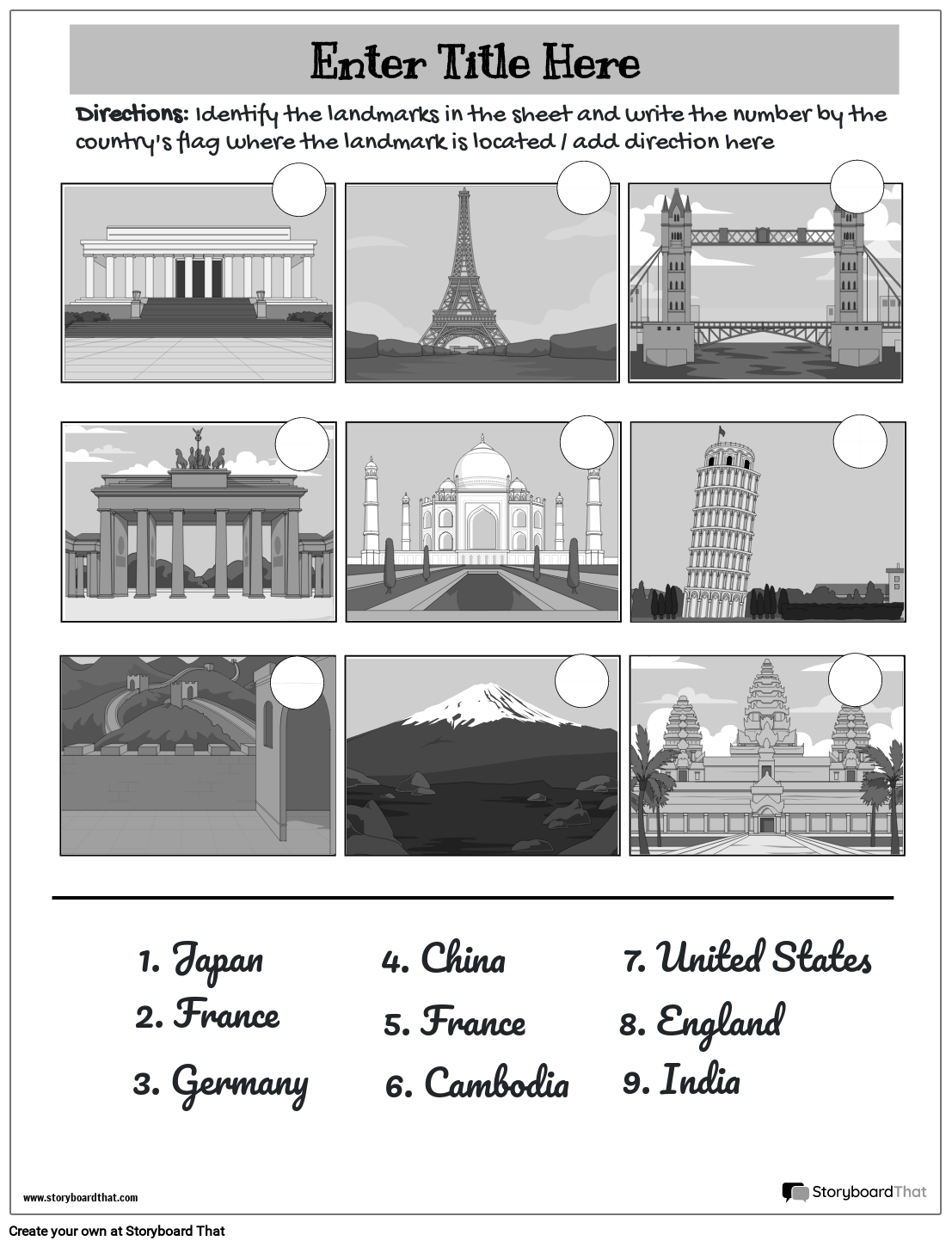 Landmark vs flag worksheet greyscale Storyboard
