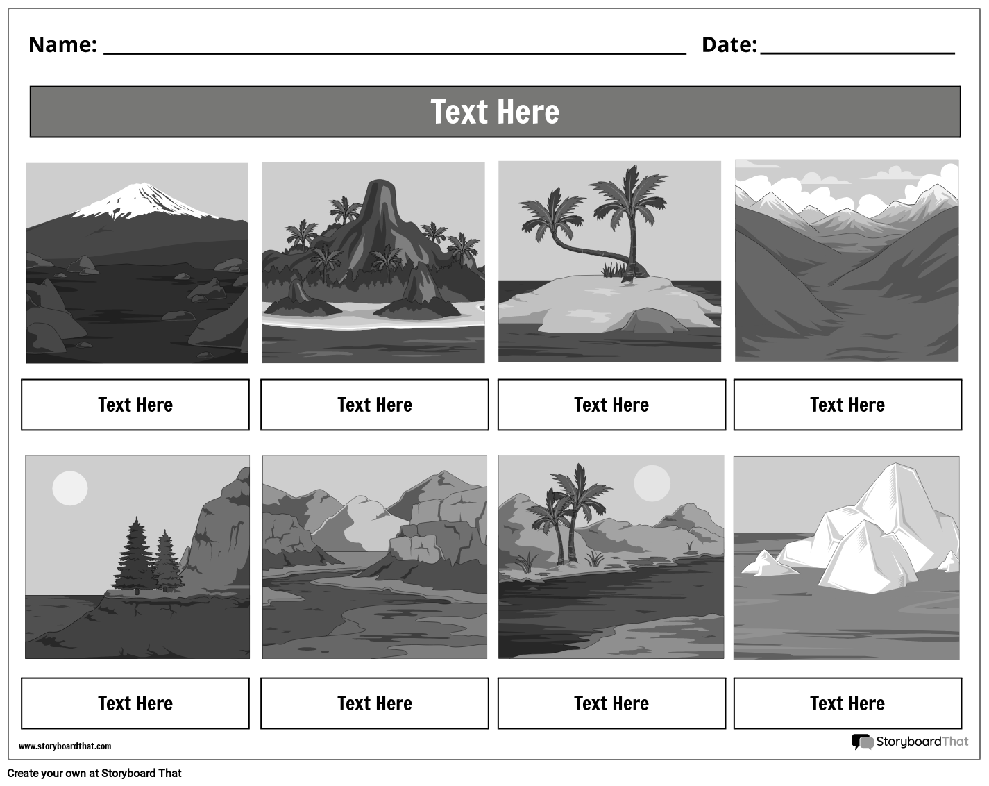 Landforms Worksheet Featuring Snowy Peaks & Glaciers
