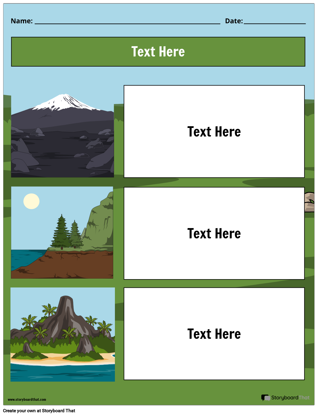 Landforms Worksheet Featuring Mountains and Island