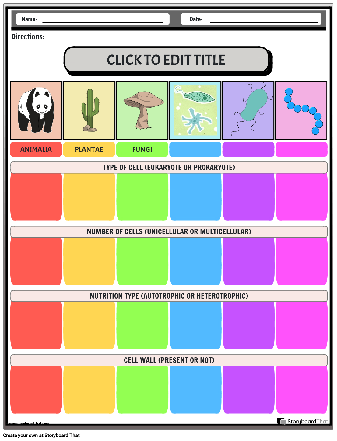 Life's Six Kingdoms Classification Worksheet Storyboard Life's Six Kingdoms Classification Worksheet Storyboard