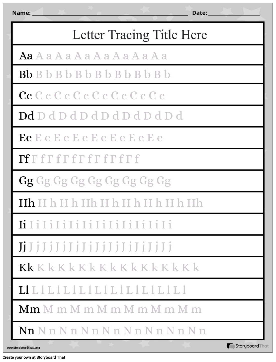 Simple Stars Based Letter Tracing Worksheet Storyboard