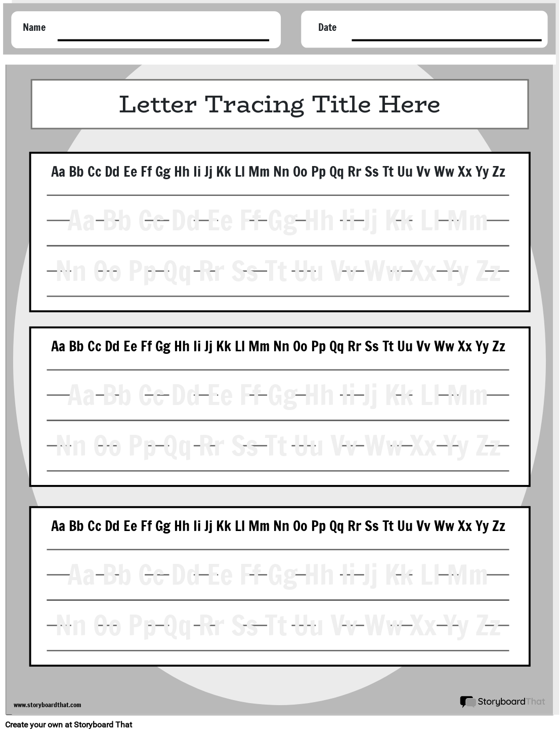 Gray Themed Letter Tracing Worksheet Design Storyboard