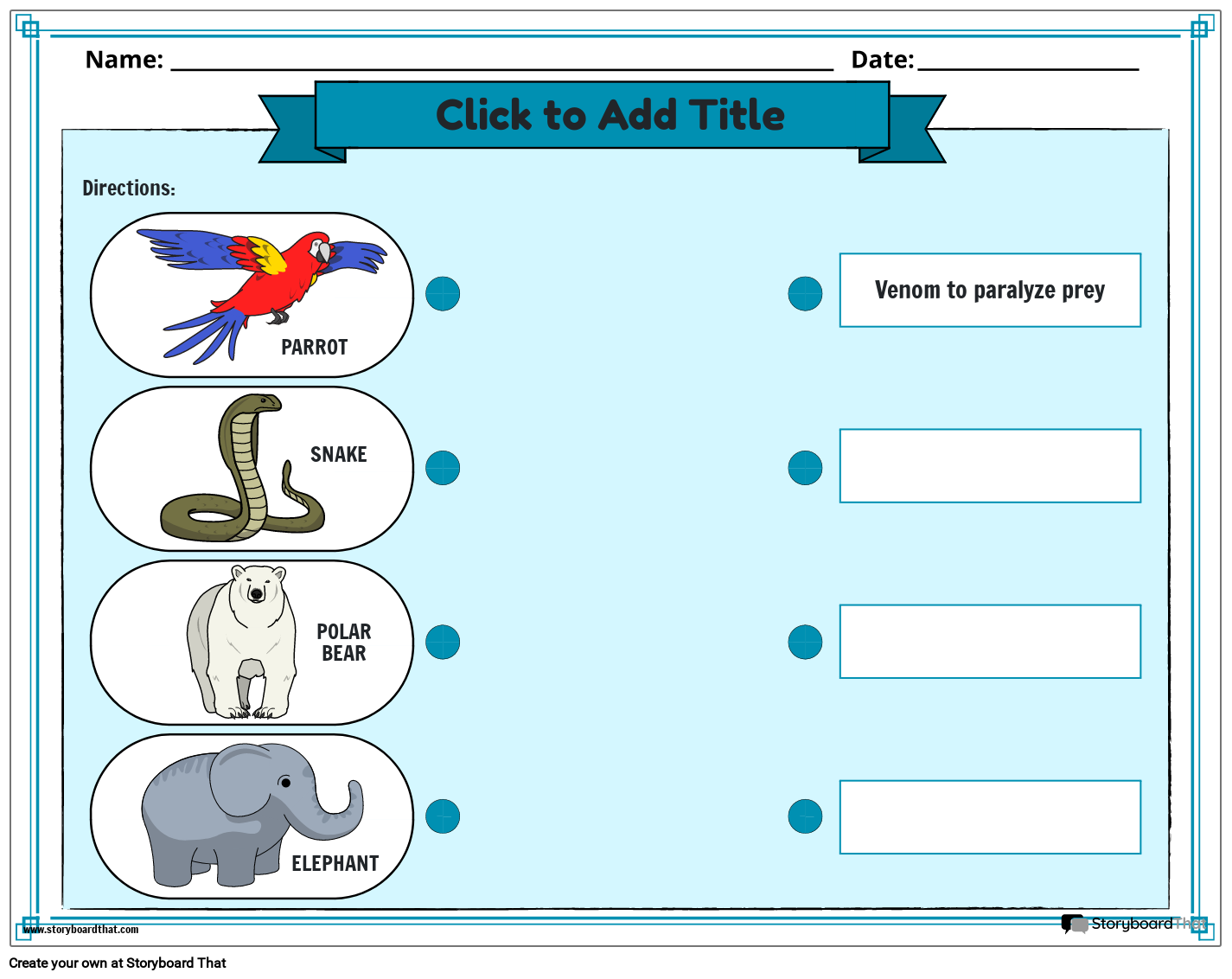Match It - Animal Adaptations Worksheet Storyboard