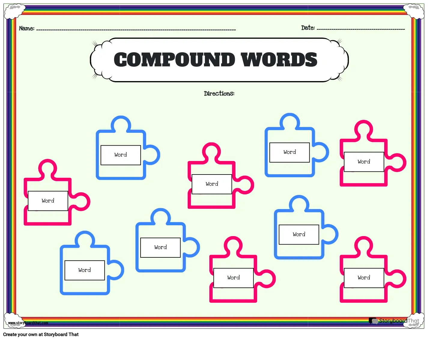 Match the Puzzle Compound Word Cards Storyboard