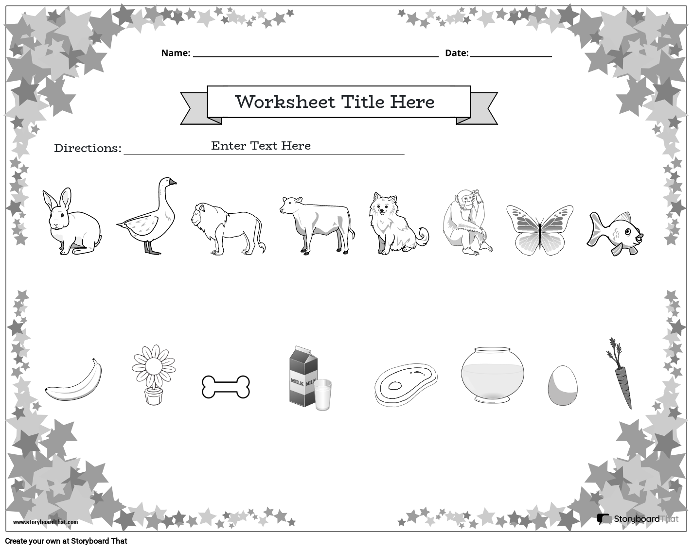 Stars Based Matching Animals Worksheet Design