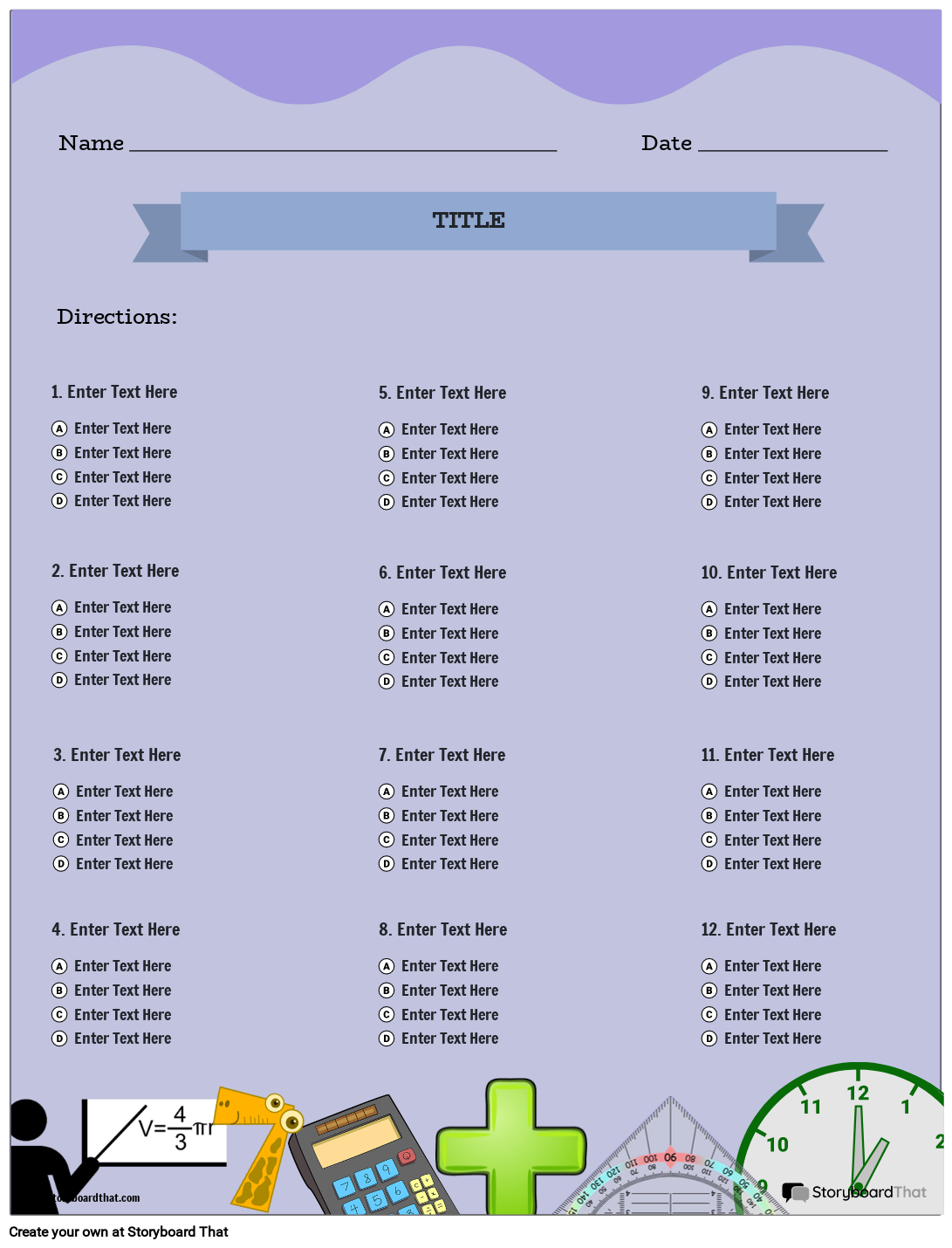 Math Multiple Choice Type Quiz Storyboard By Templates
