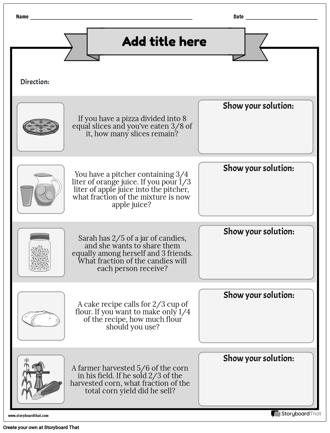 Math Word Problems About Fraction Storyboard Por Templates