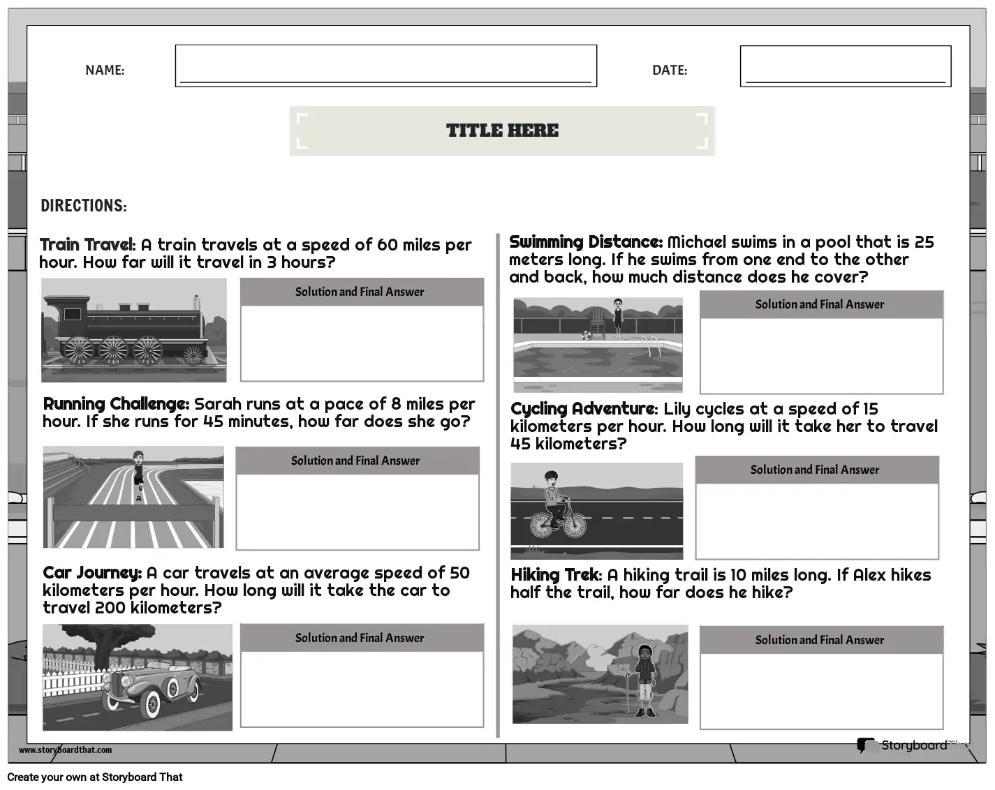 Math Word Problems involving Distance Storyboard